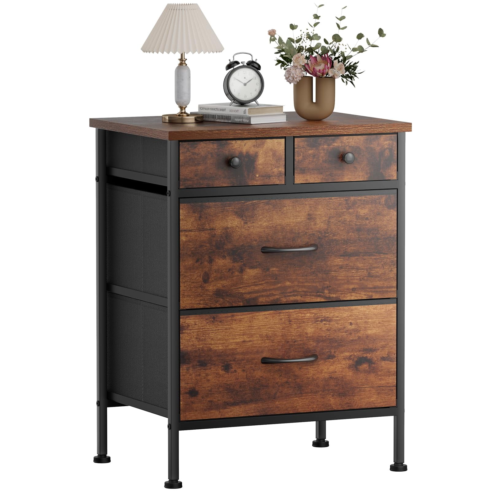 YILQQPER Nightstand with 4 Fabric Drawers for Bedroom, Night Stand with ...