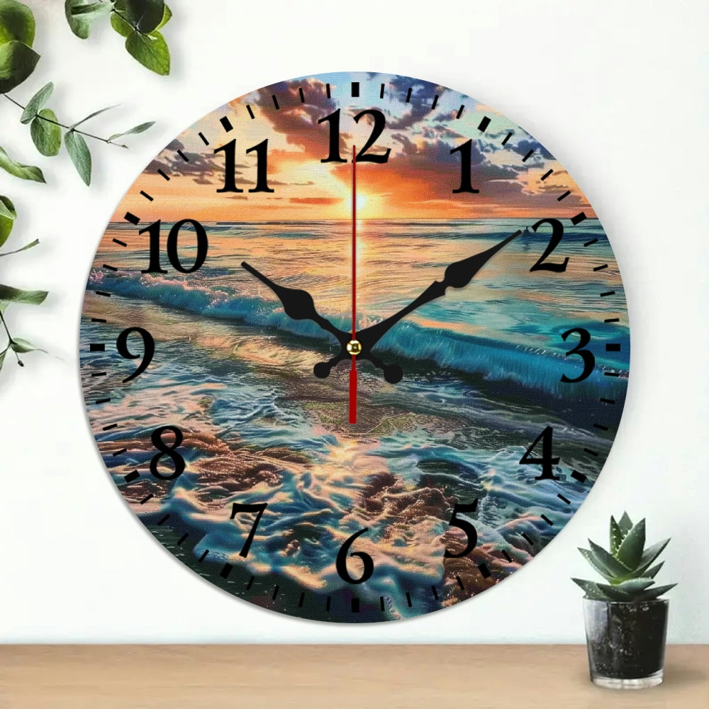 YILUYINQING 10 Inch Wall Clock Sunset Surfer Ocean Print Silent ...