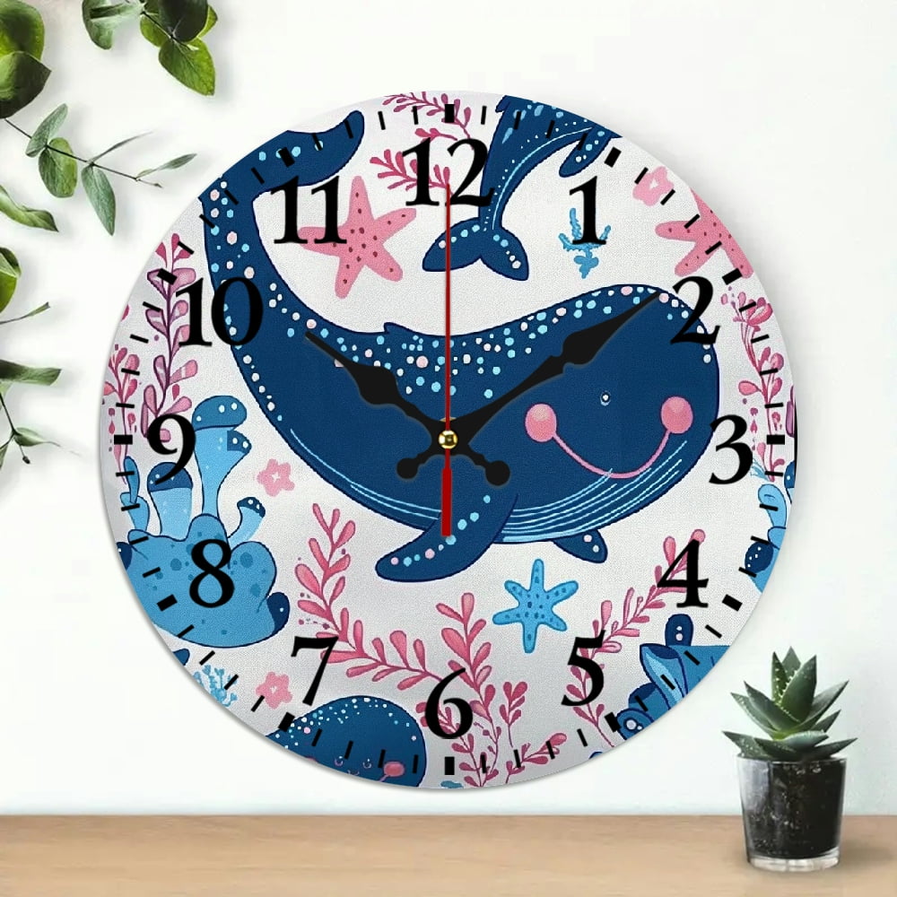 YILUYINQING Blue Whale, Anchor, Starfish Round Wooden Wall Clock for ...
