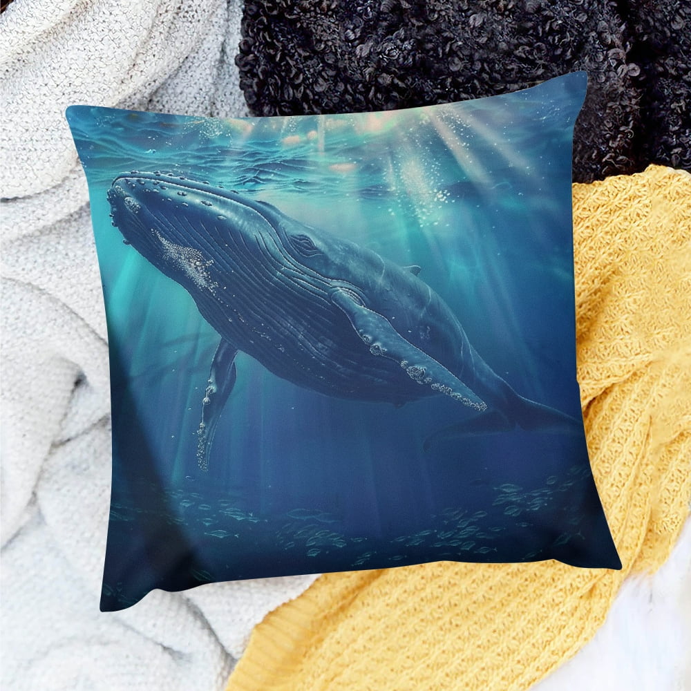 YILUYINQING Blue Whale Fish Square Cushion Cover for Sofa Couch 20x20in ...