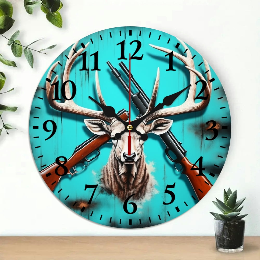 YILUYINQING Deer Wooden Wall Clock Art Decor Battery Operated for ...
