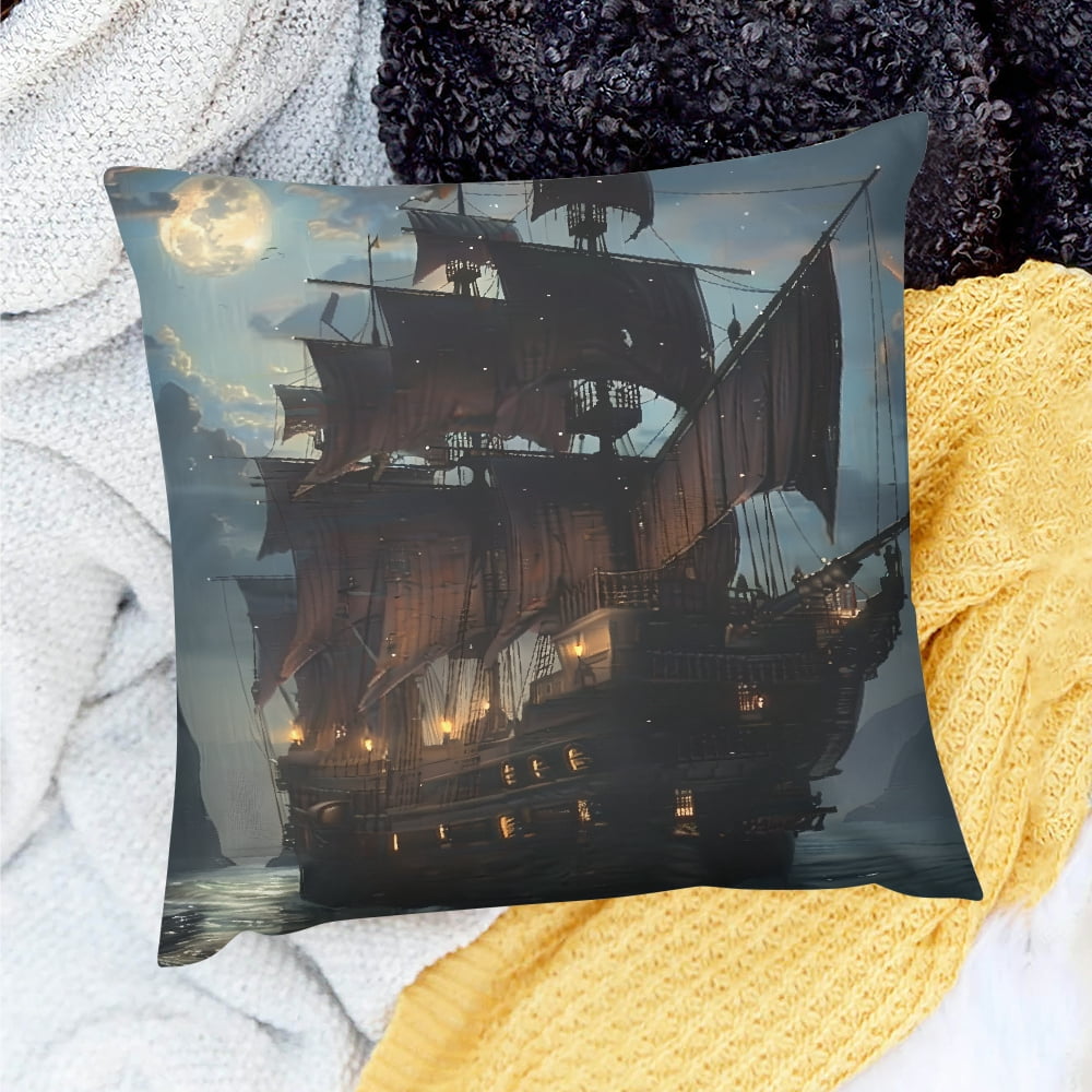 YILUYINQING Pirate Ship Pillow Case Full Moon Farmhouse Decor 24x24in ...