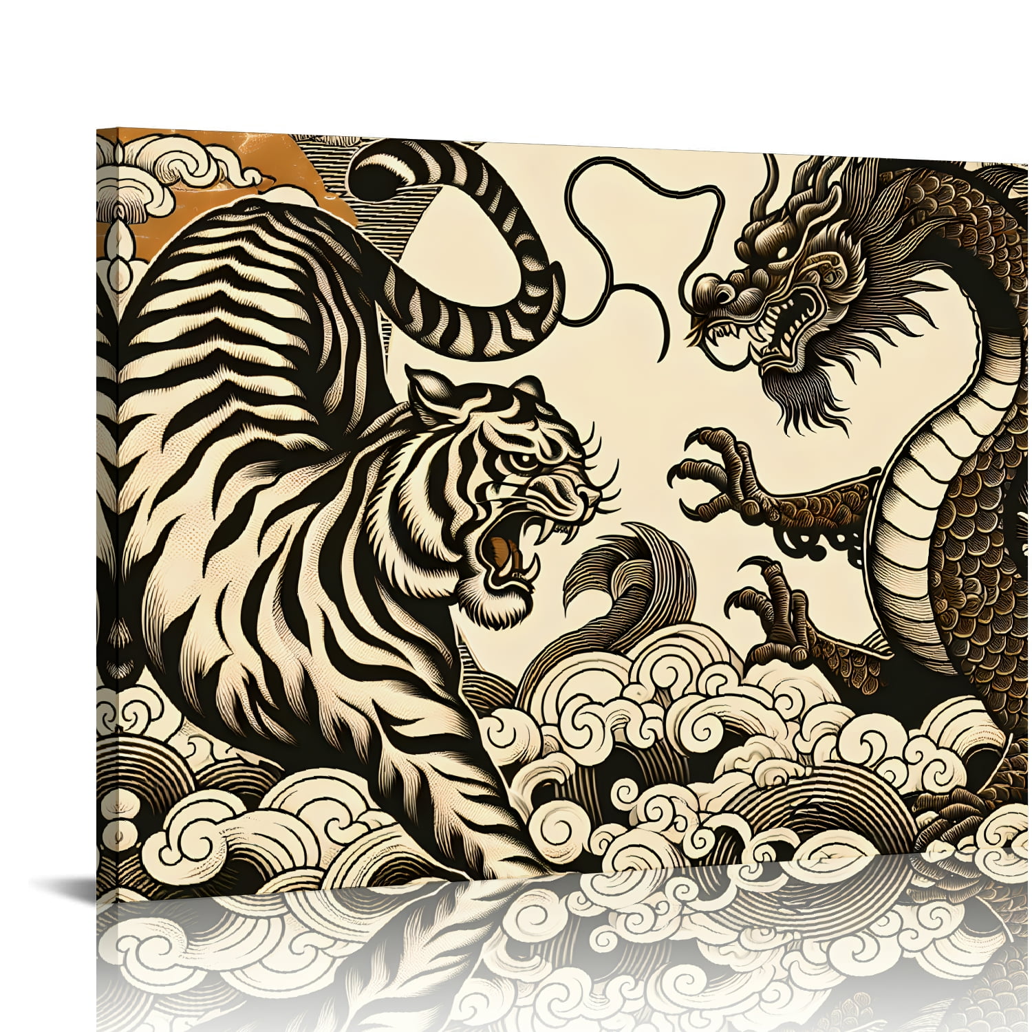 YILUYINQING Tiger Dragon Asian Mythology Canvas Wall Art Print Ready To ...