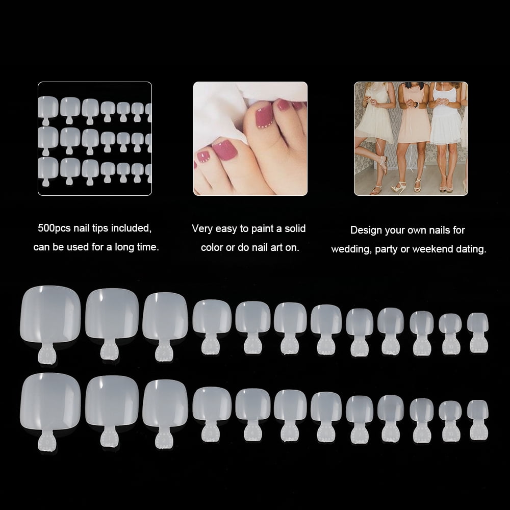 YIMART 500Pcs Fake Toenail Tips Set Nail Art Toe Decoration Full Cover ...