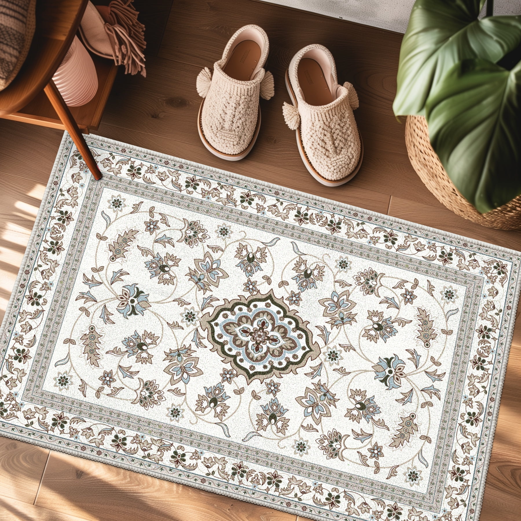 YIMEIS 2X3 Beige Area Rugs for Living Room, Non Slip Machine Washable ...