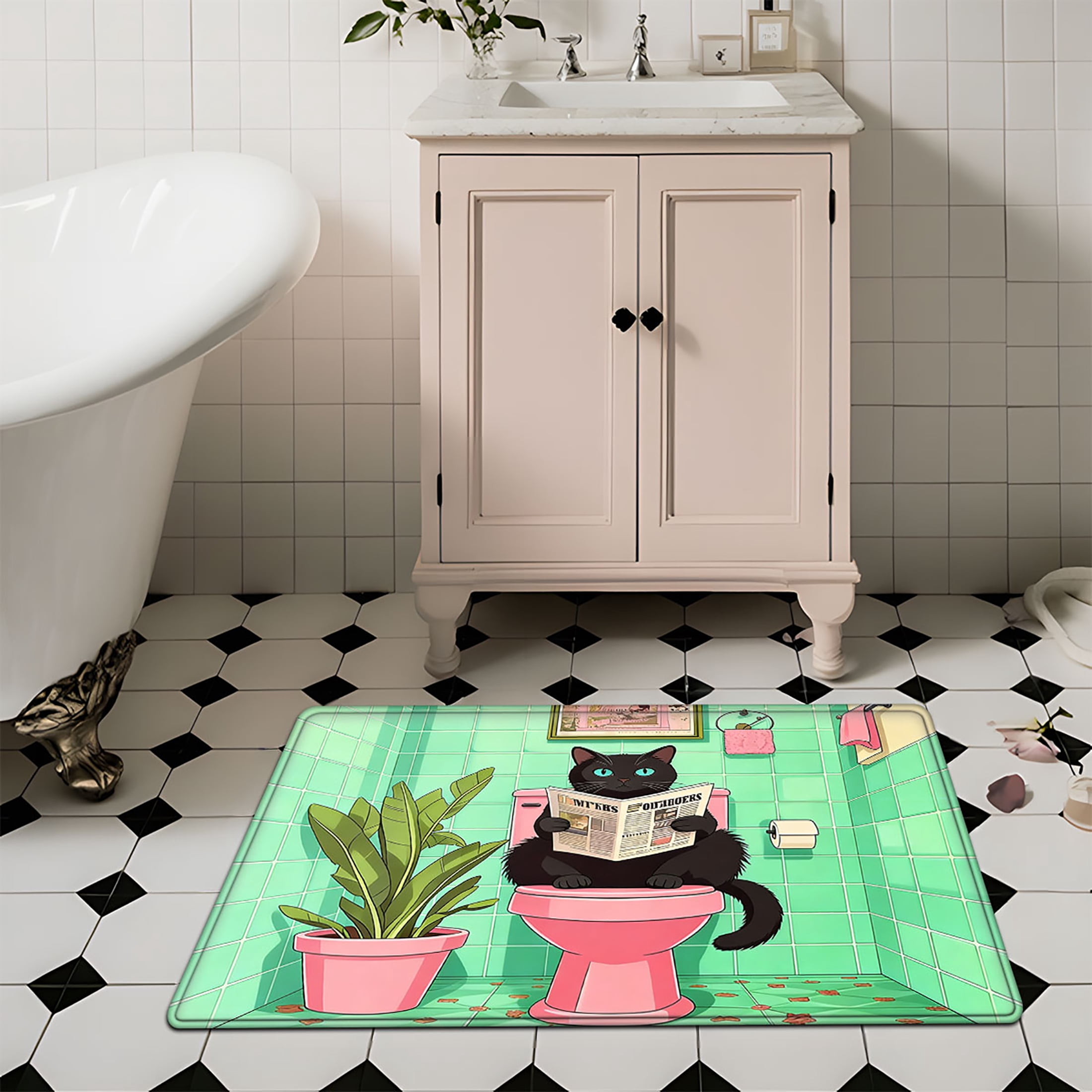 YIMEIS Cute Cat Non-Slip Skin-Friendly Flannel Mat 15.7''*23.6'', Rug ...