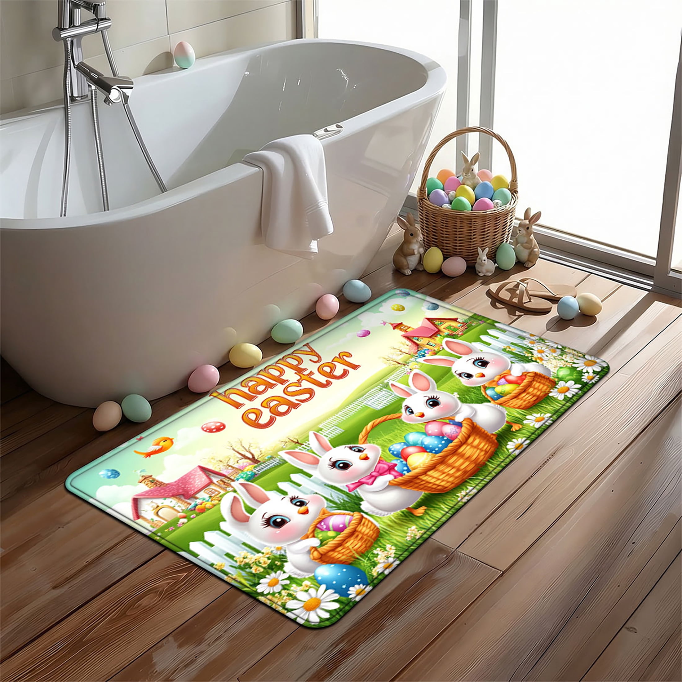 YIMEIS Easter Bunny Eggs Household Flannel Bath Mat 19.7''*31.5'', Soft ...