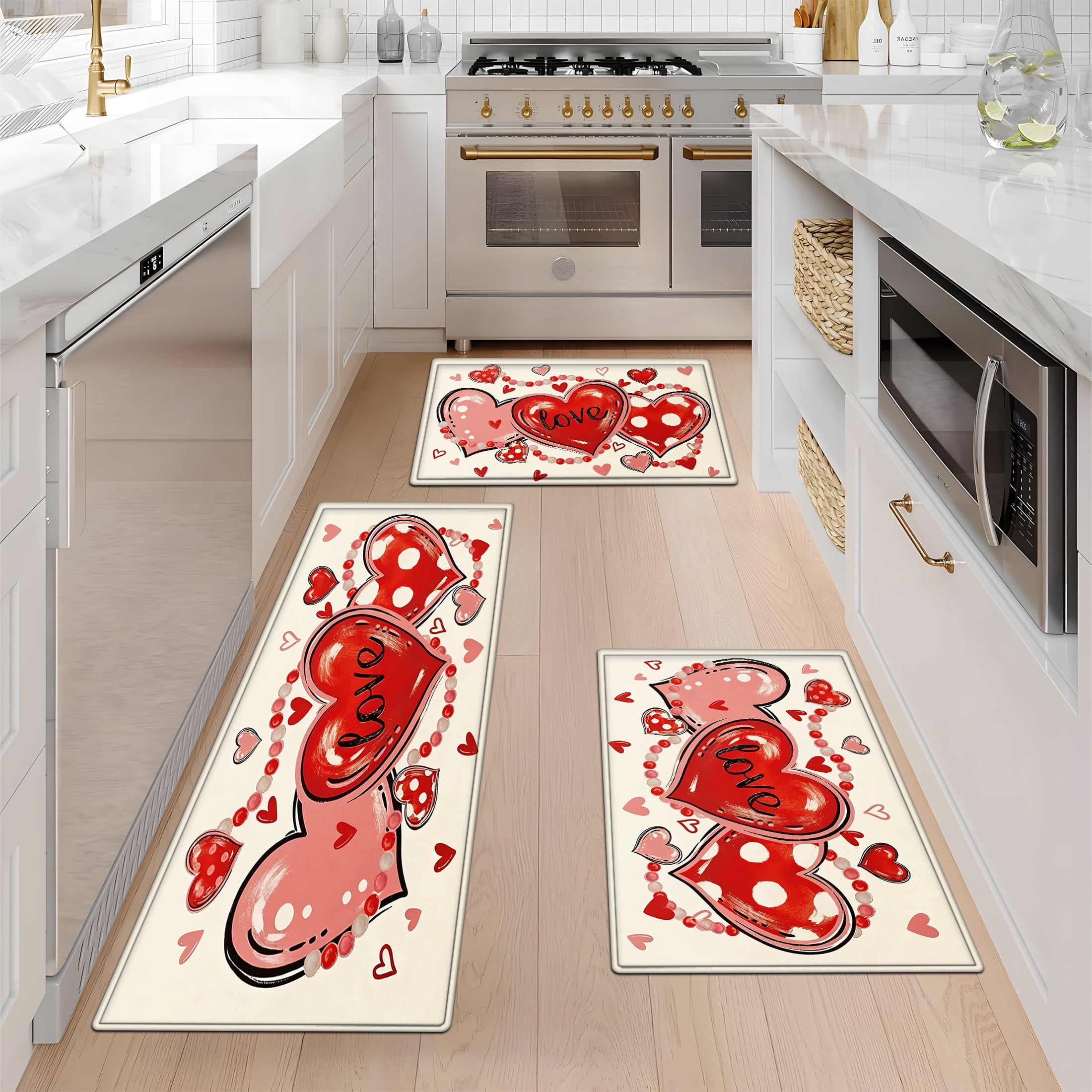 YIMEIS Valentine's Day Heart Element Kitchen Mat Rug Set - Perfect for ...