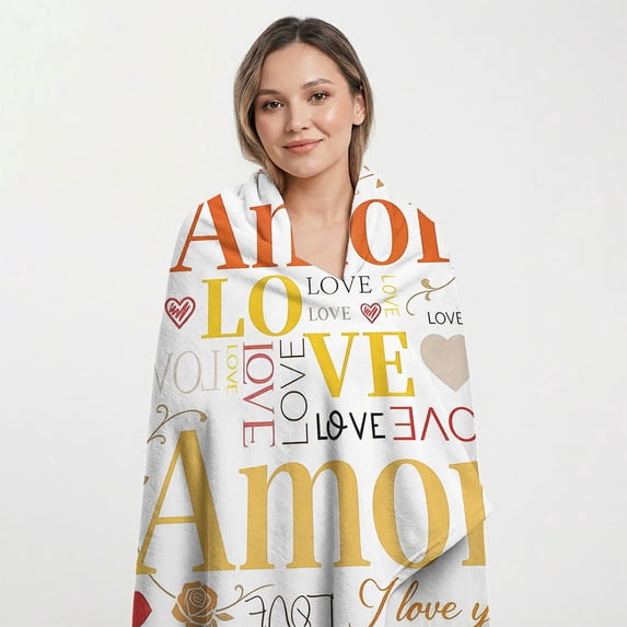 YIMEIS Words of Love Soft Flannel Blanket, 50*60 Inch Multiple Sizes ...