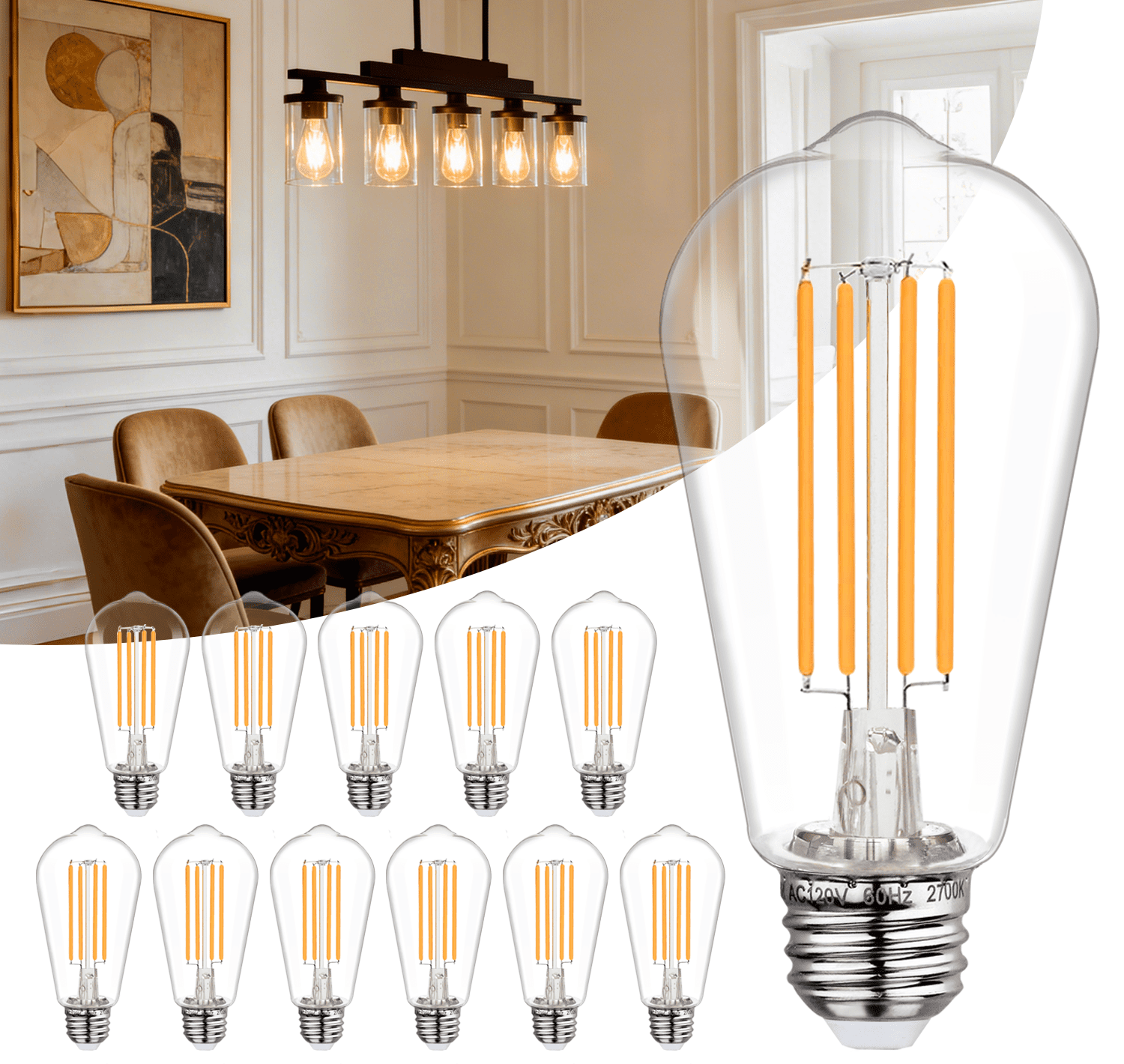 YIMILITE 12-Pack ST58 LED Bulbs, 6W (60W Equivalent), Daylight Warm ...