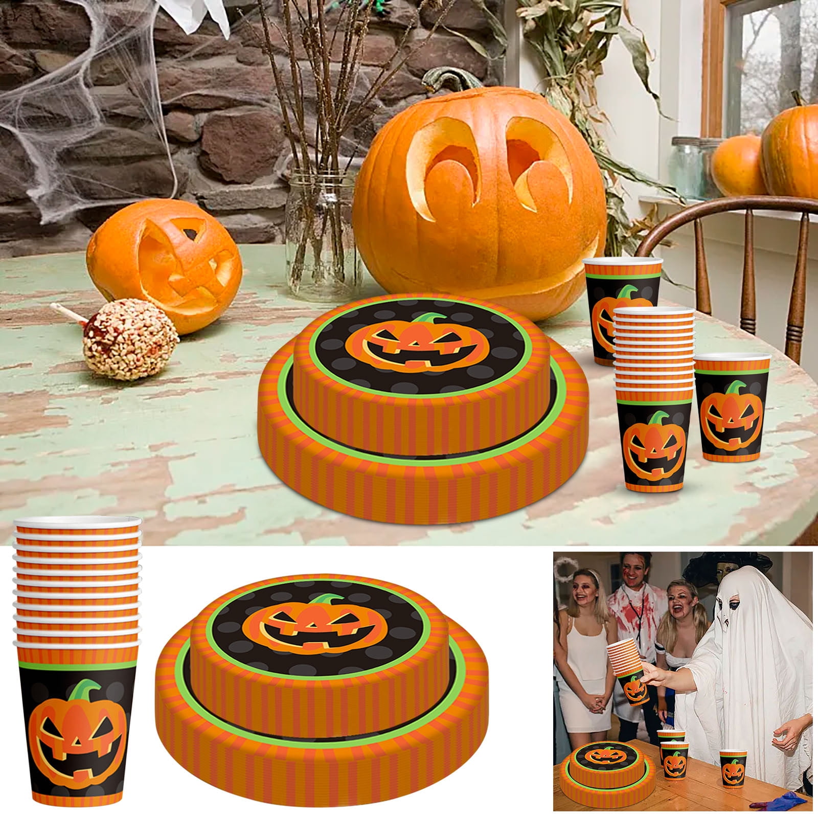 YIMWNYI 10pcs Halloween Party Dinnerware Set Orange Black Pumpkin ...