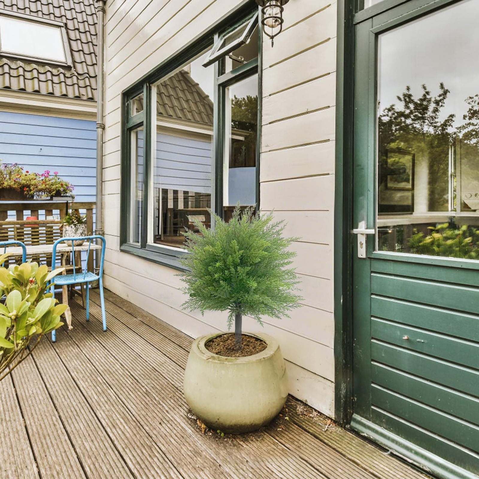 YIMWNYI Artificial Cedar Topiary Trees for Outdoors, Faux Plants for ...