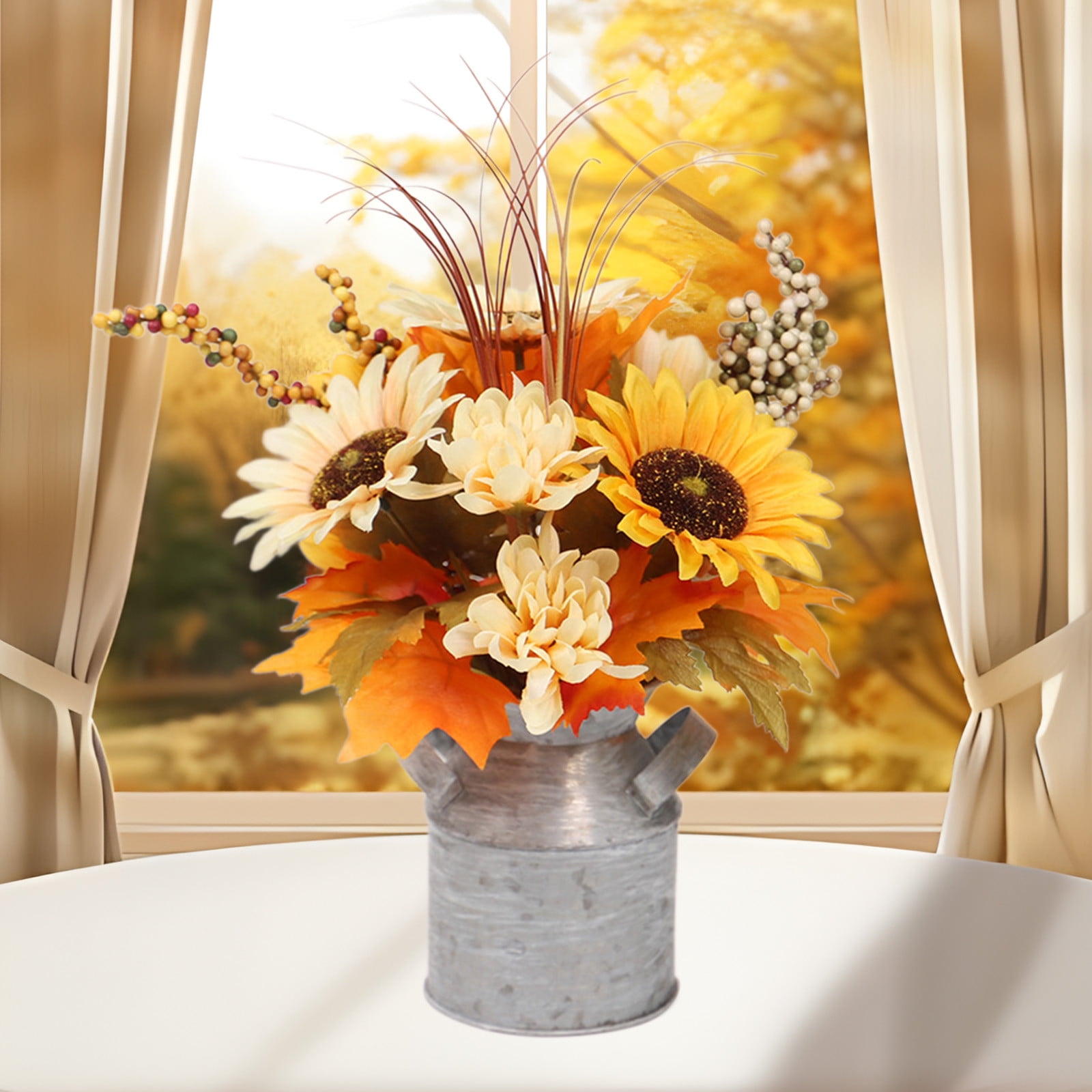 YIMWNYI Autumn Color Tin Bucket Sunflower Arrangement, Thanksgiving ...