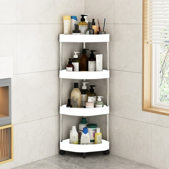 Bathroom Corner Storage Shelf Organizer With Detachable 4 Tiers Rolling ...