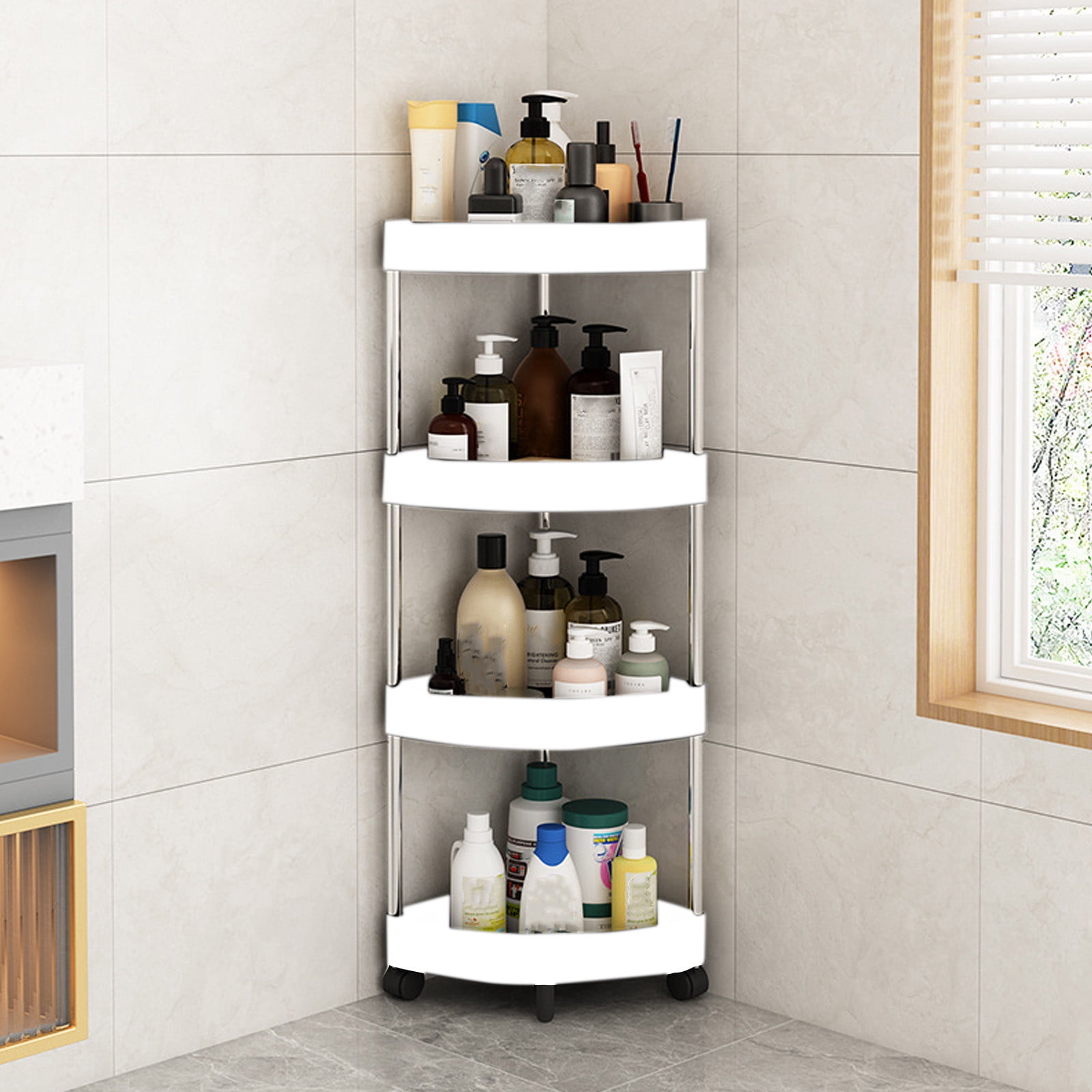 YIMWNYI Corner Shelf Stand With Detachable Design 4 Tiers Rolling ...