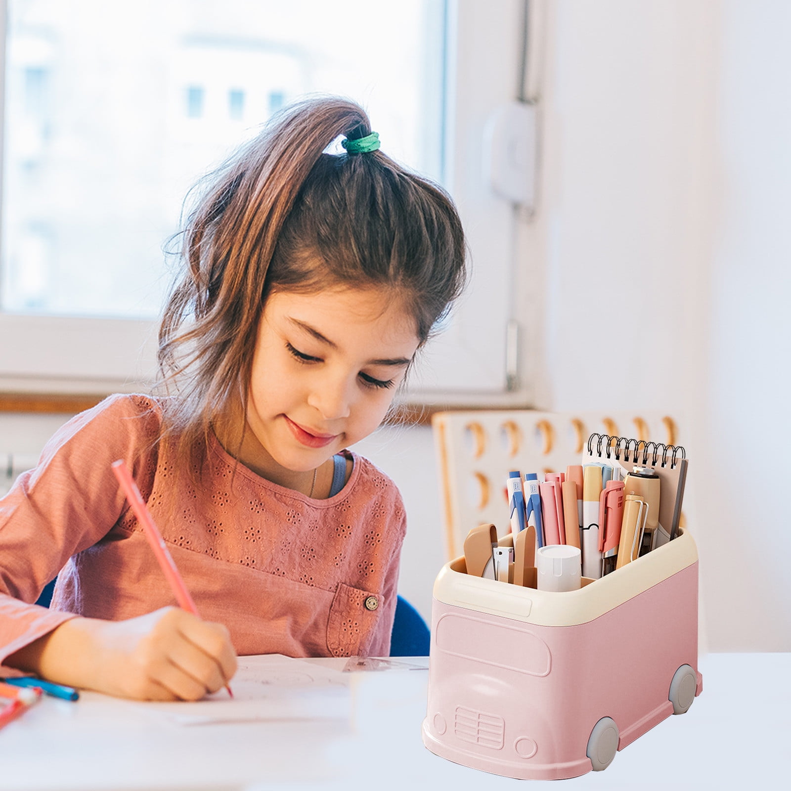 YIMWNYI Desktop Pen Stand, Cute Bus-Shaped Plastic Pen Holder, Office ...