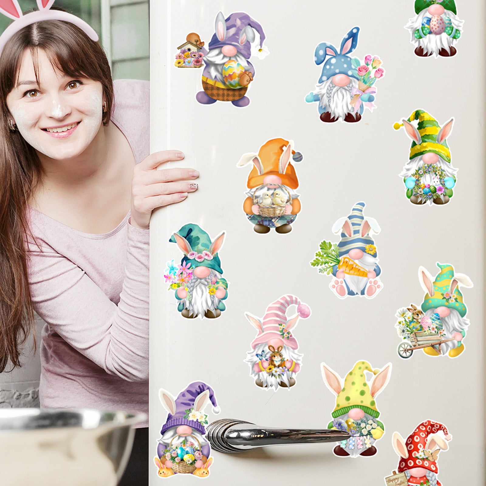 YIMWNYI Easter Fridge Magnets, 12-Pack Waterproof PVC Cartoonish Dwarf Bunny Magnetic Stickers ...