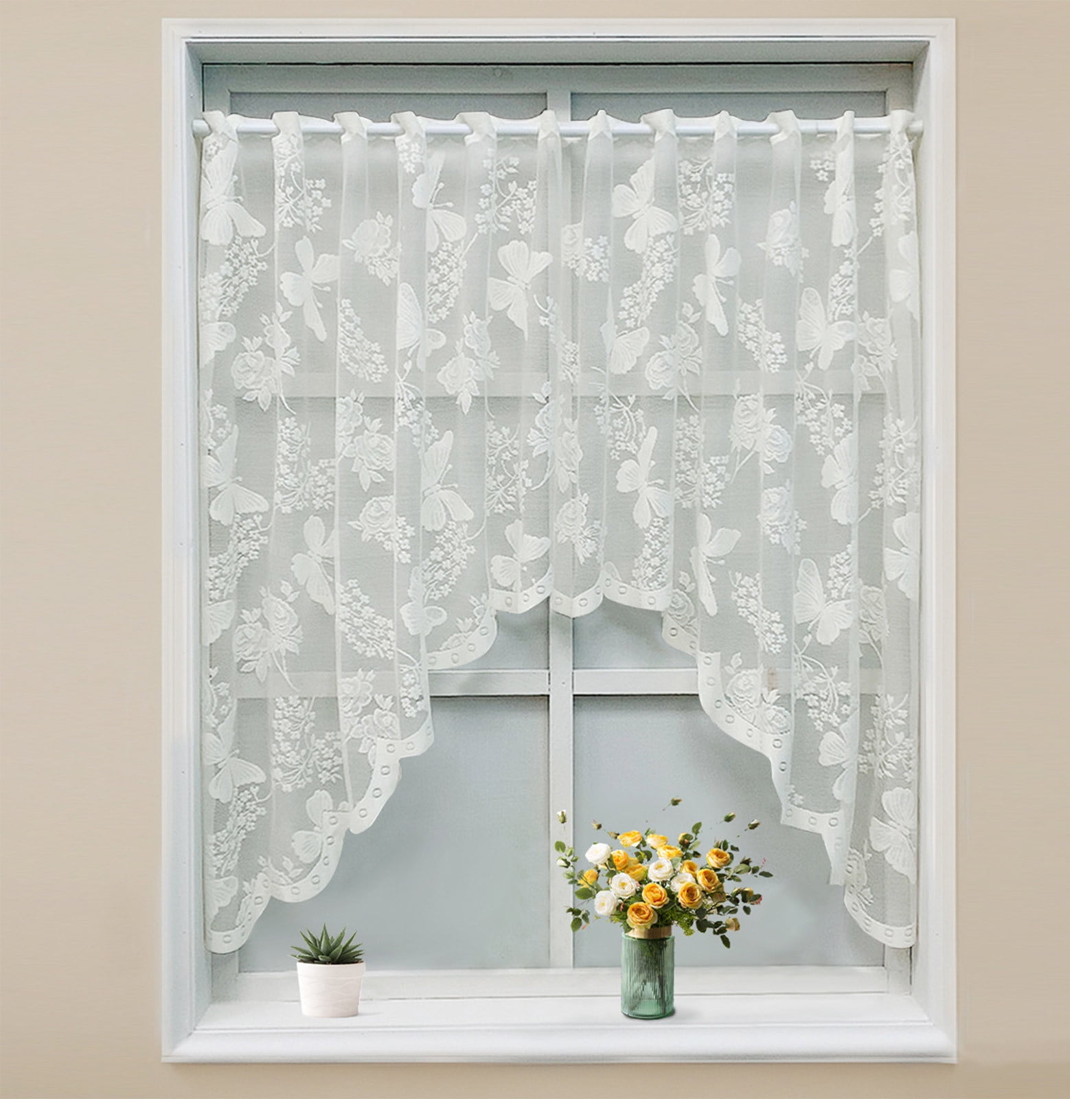 YIMWNYI Exquisite Lace Half Curtains, Soft Polyester Fabric, Light ...