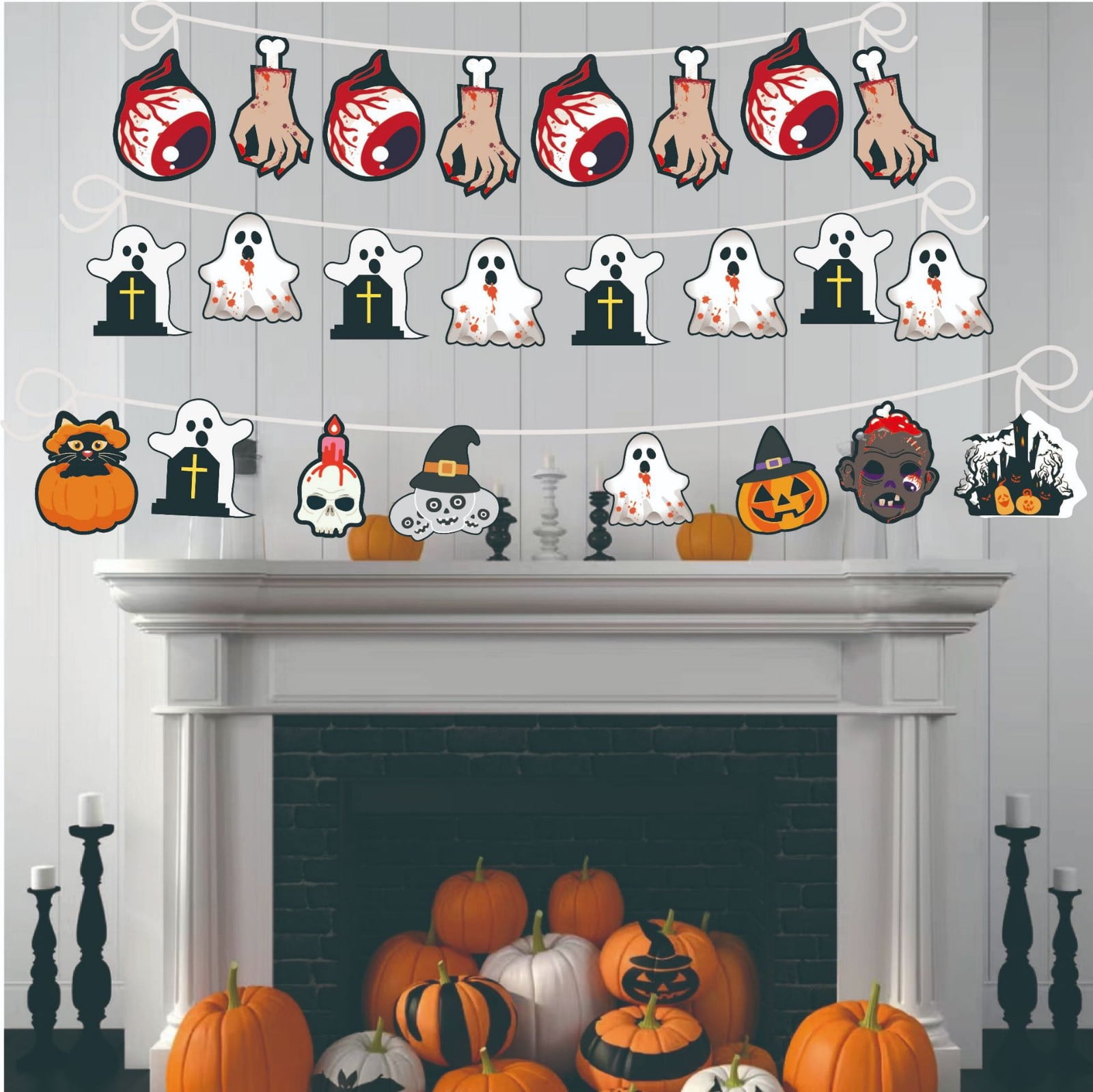 YIMWNYI Halloween Flag Party Decorations - Paper Hanging Banners with ...