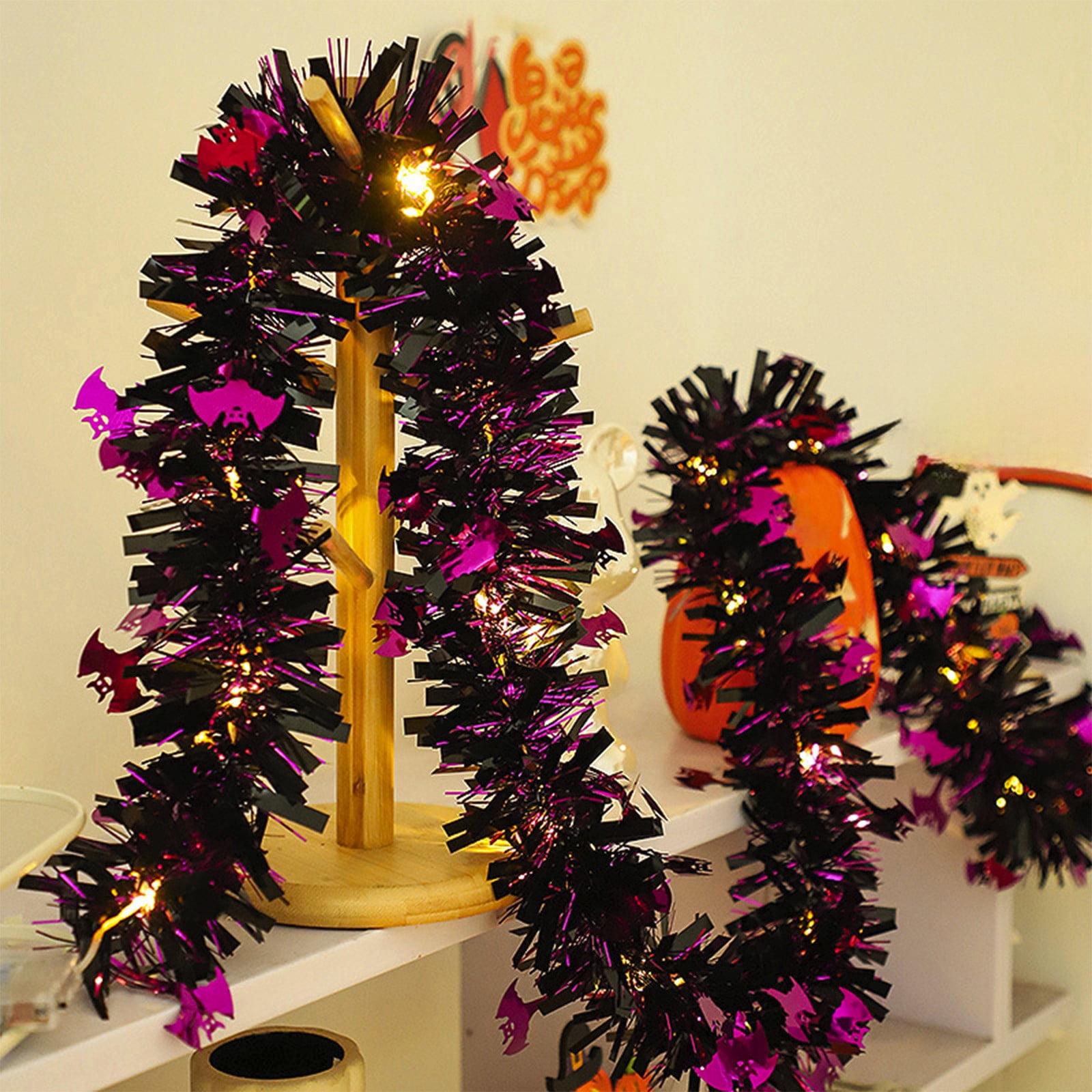 YIMWNYI Halloween Tinsels Garland, Glittering Twists, Metallic Hanging ...