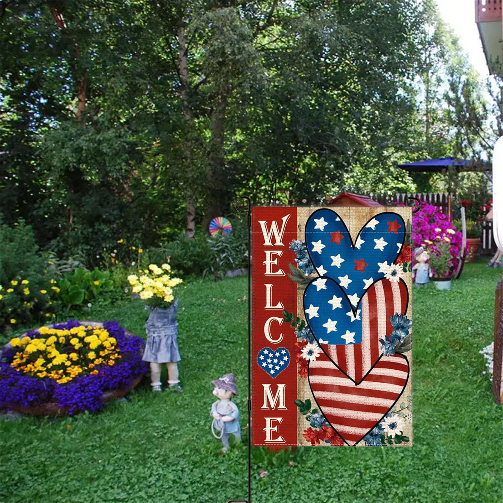 YIMWNYI Independence Day Garden Flag, Double-Sided Linen Brush Flag for ...