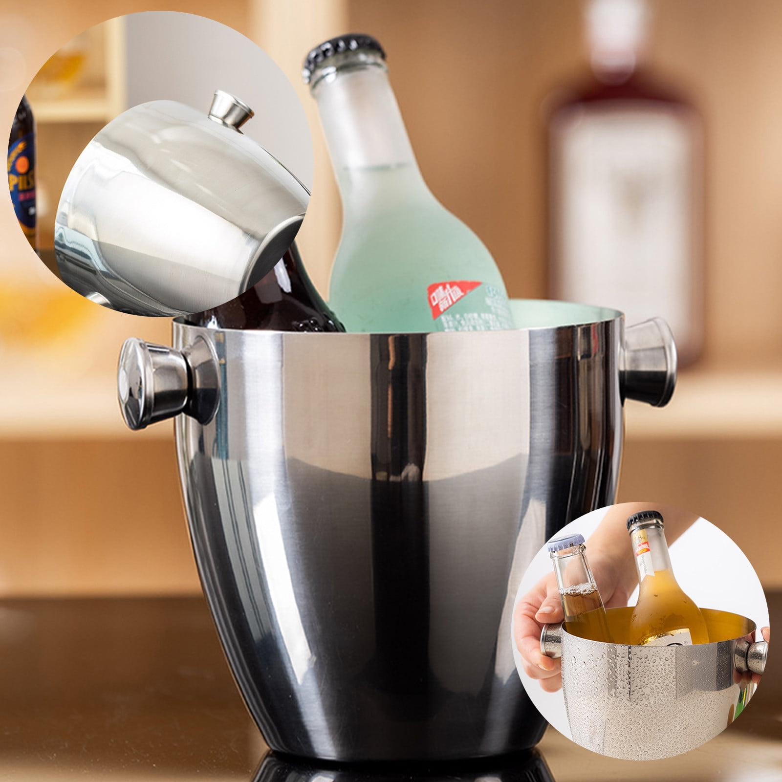 YIMWNYI Large Capacity Stainless Steel Ice Bucket, Portable Wine Cooler ...