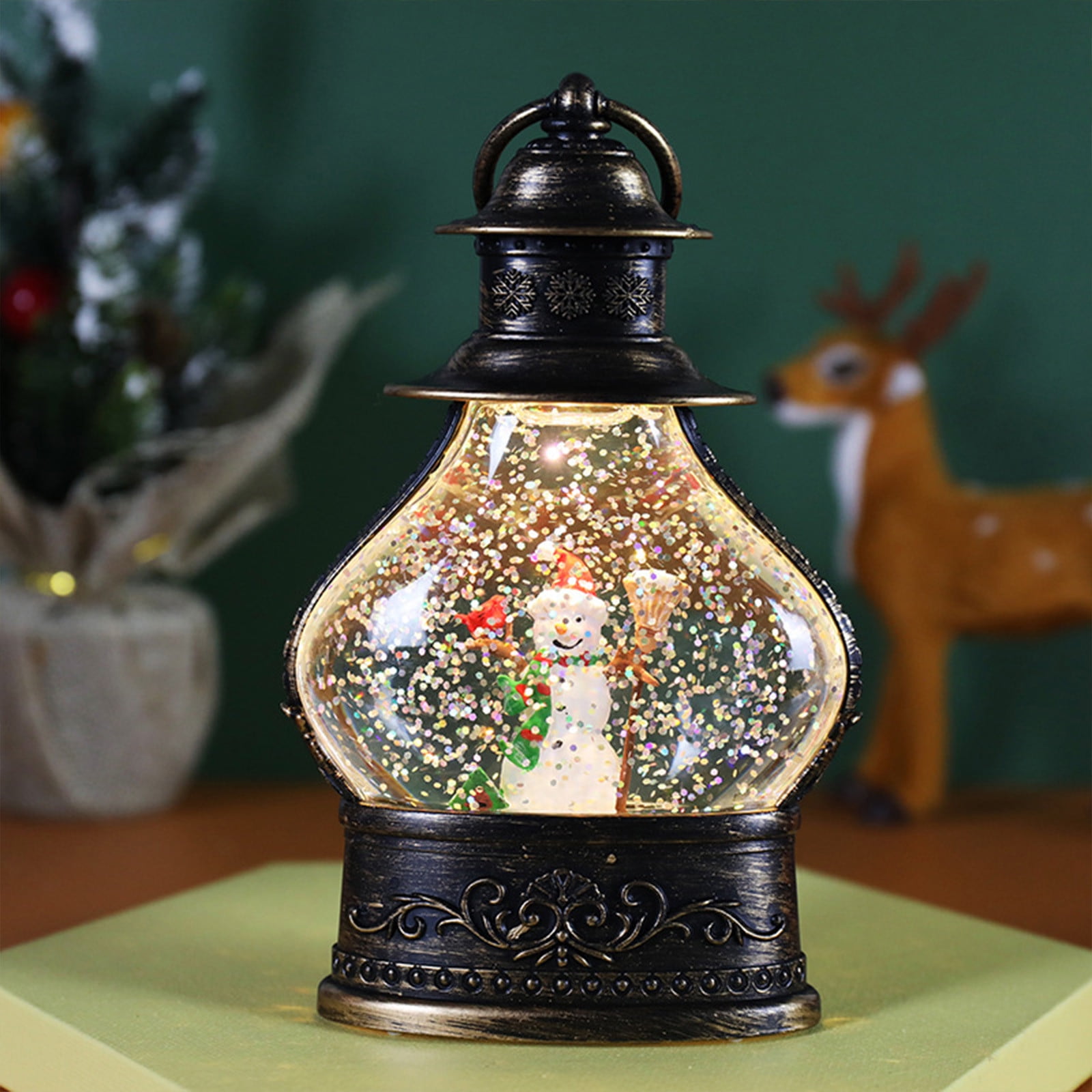 YIMWNYI Lighted Christmas Decorations,Christmas Snow Globe Lantern with ...