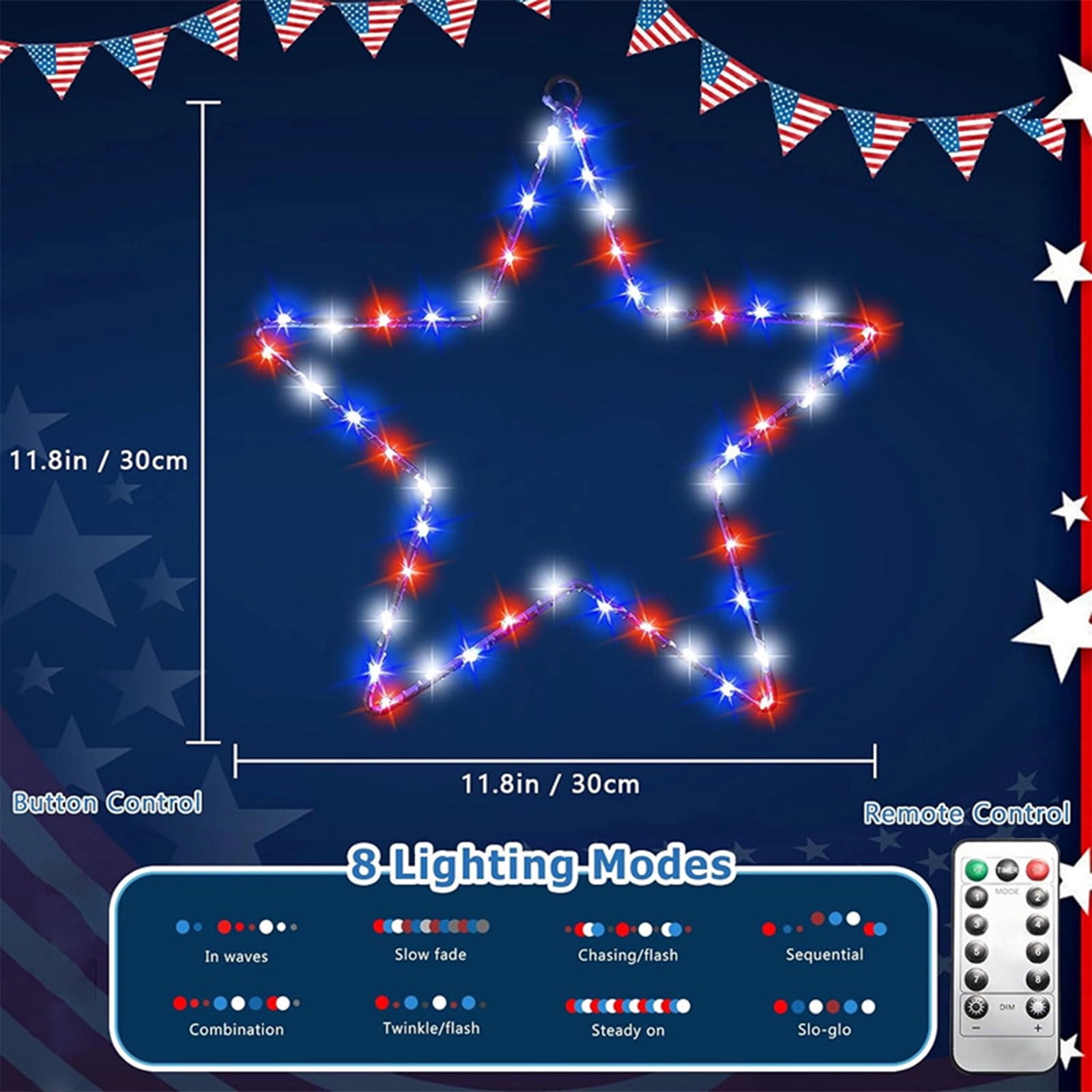 YIMWNYI Patriotic Decorations Glowing Pentagram Shaped Window Lights ...