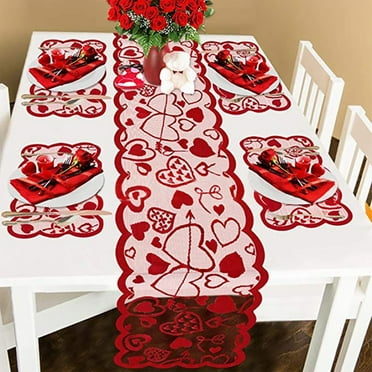 TETOU Valentine's Day Table Runner 72" Romantic Red Lace Heart ...