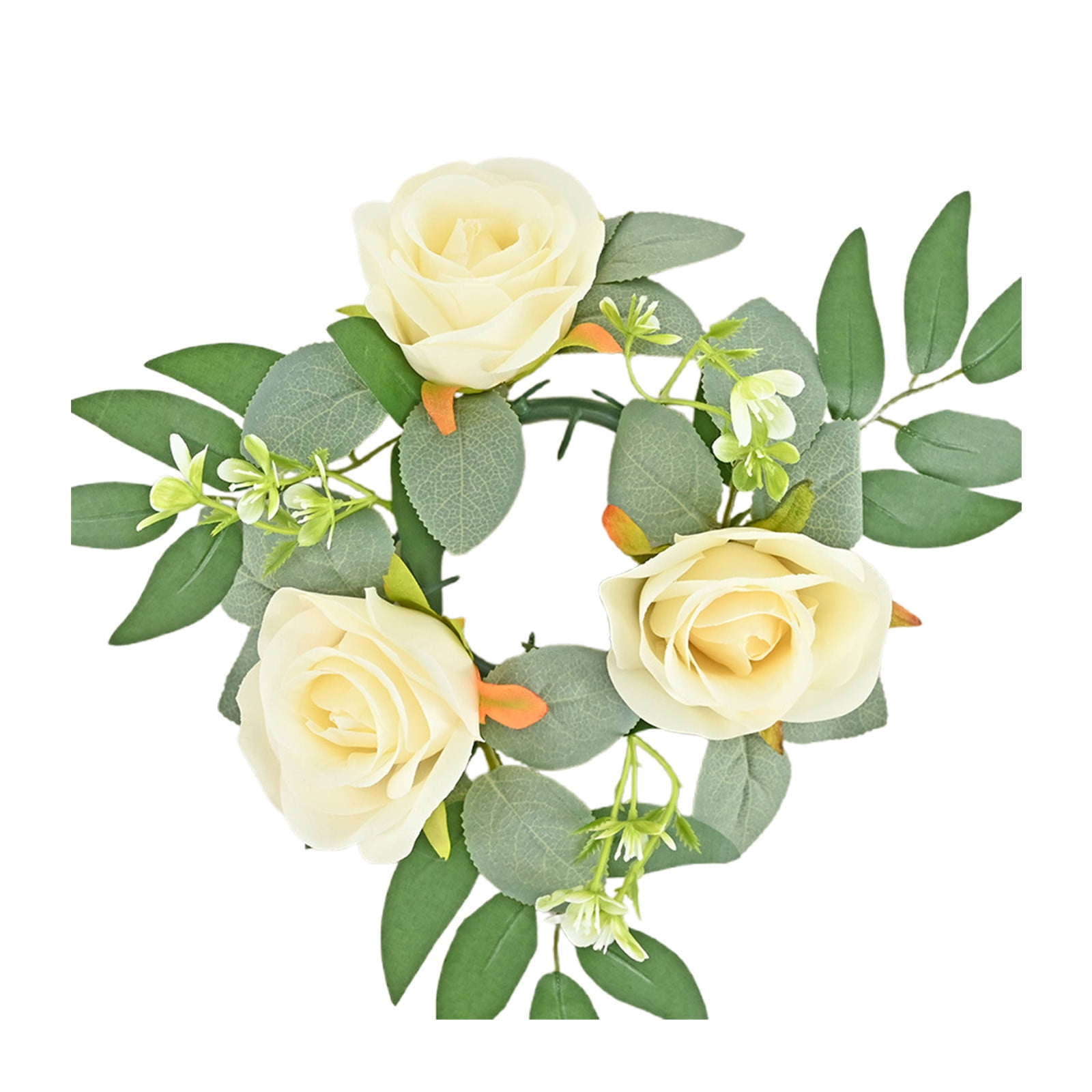 YIMWNYI Rose Candle Wreath, Artificial Silk Flower Ring with Leaves ...