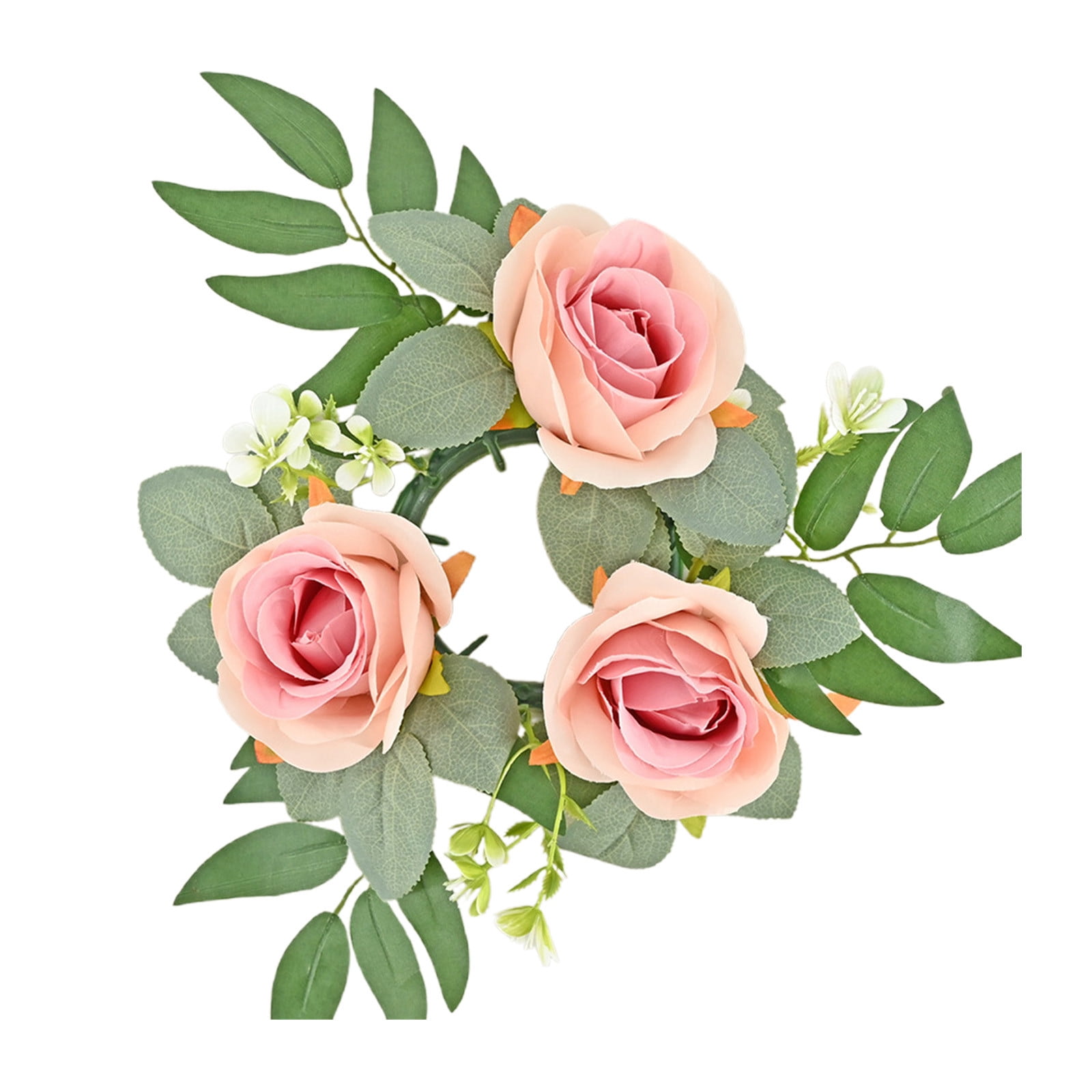 YIMWNYI Rose Candle Wreath, Artificial Silk Flower Ring with Leaves ...