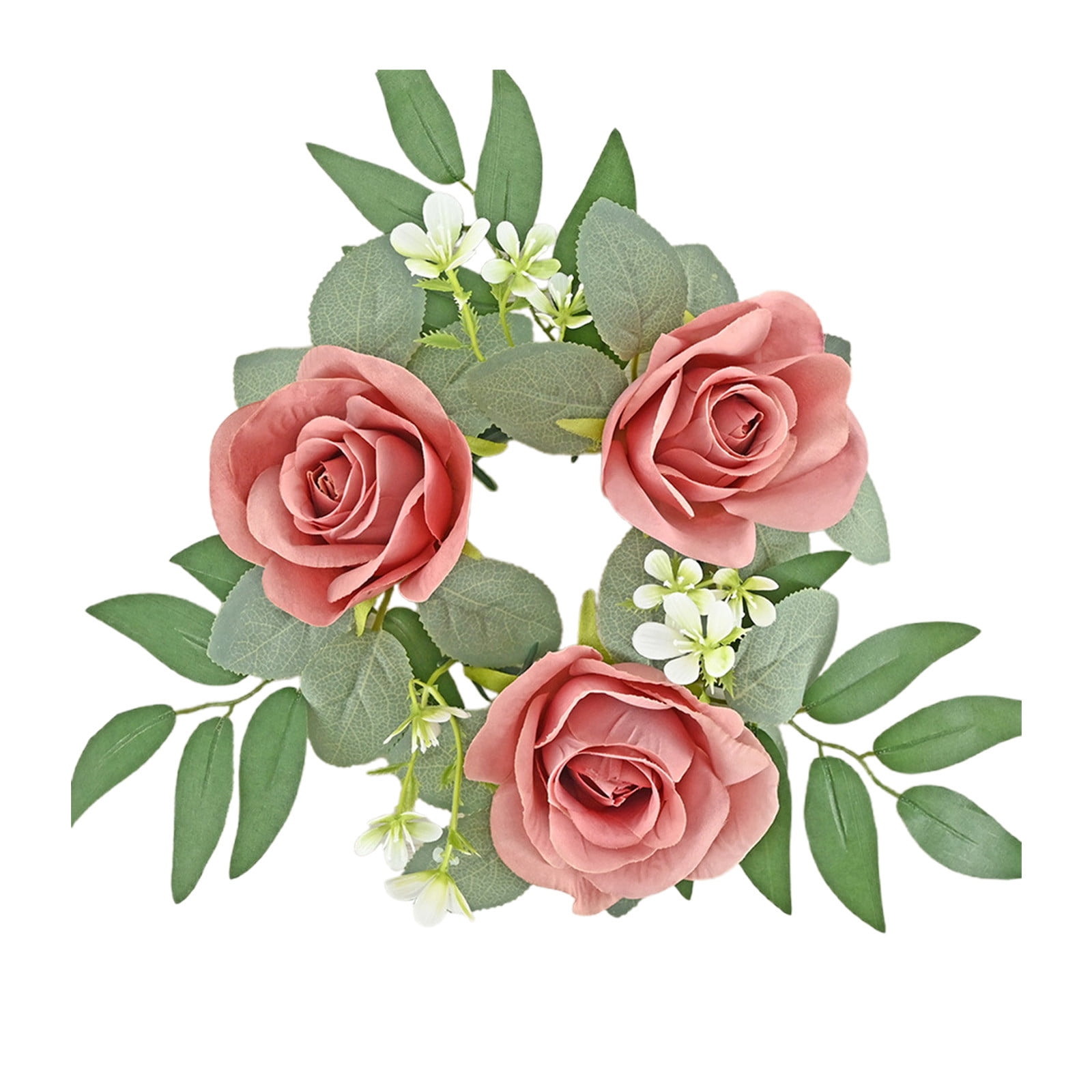 YIMWNYI Rose Candle Wreath, Artificial Silk Flower Ring with Leaves ...