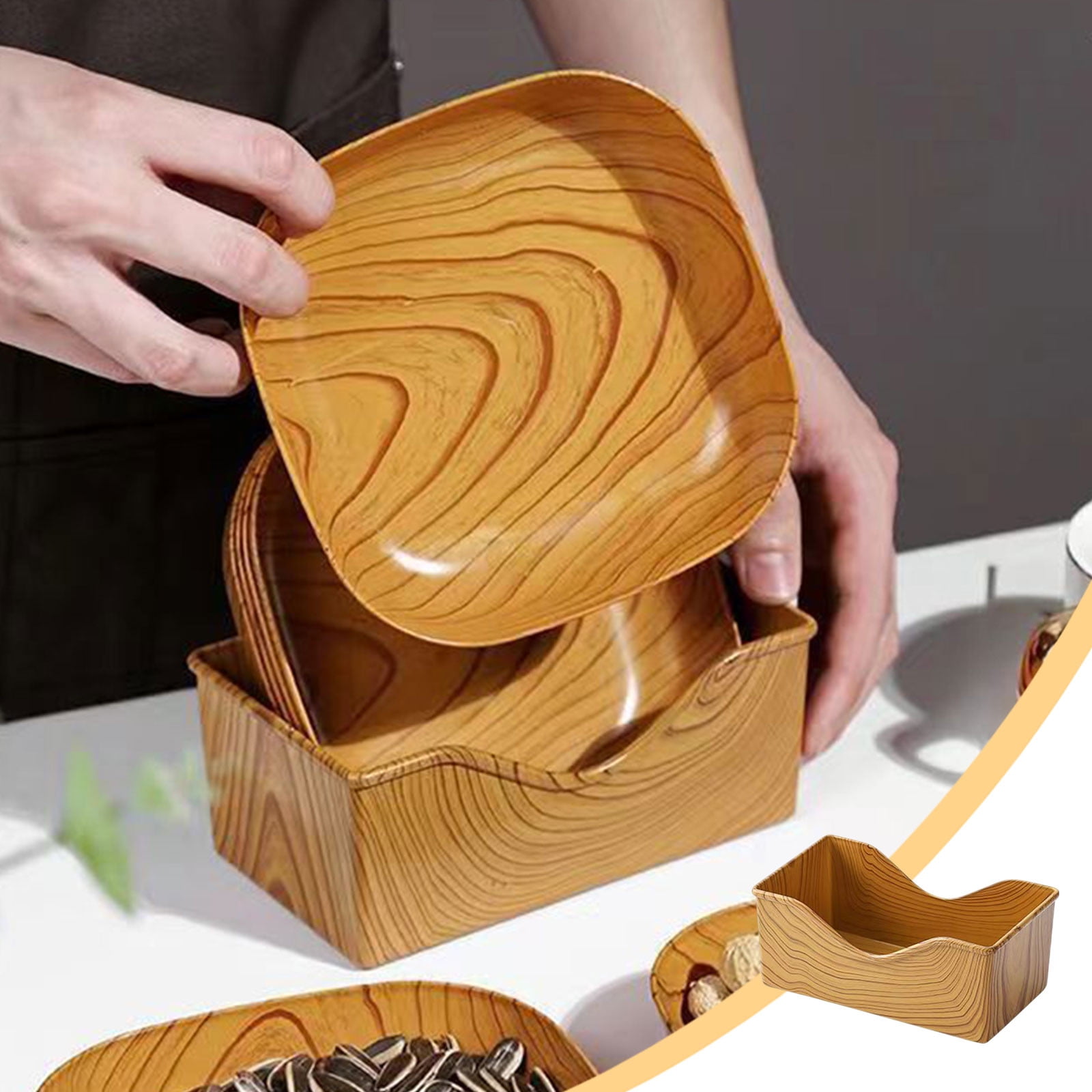 YIMWNYI Wood Grain Disposable Heavy Duty Serving Plates, Brown ...