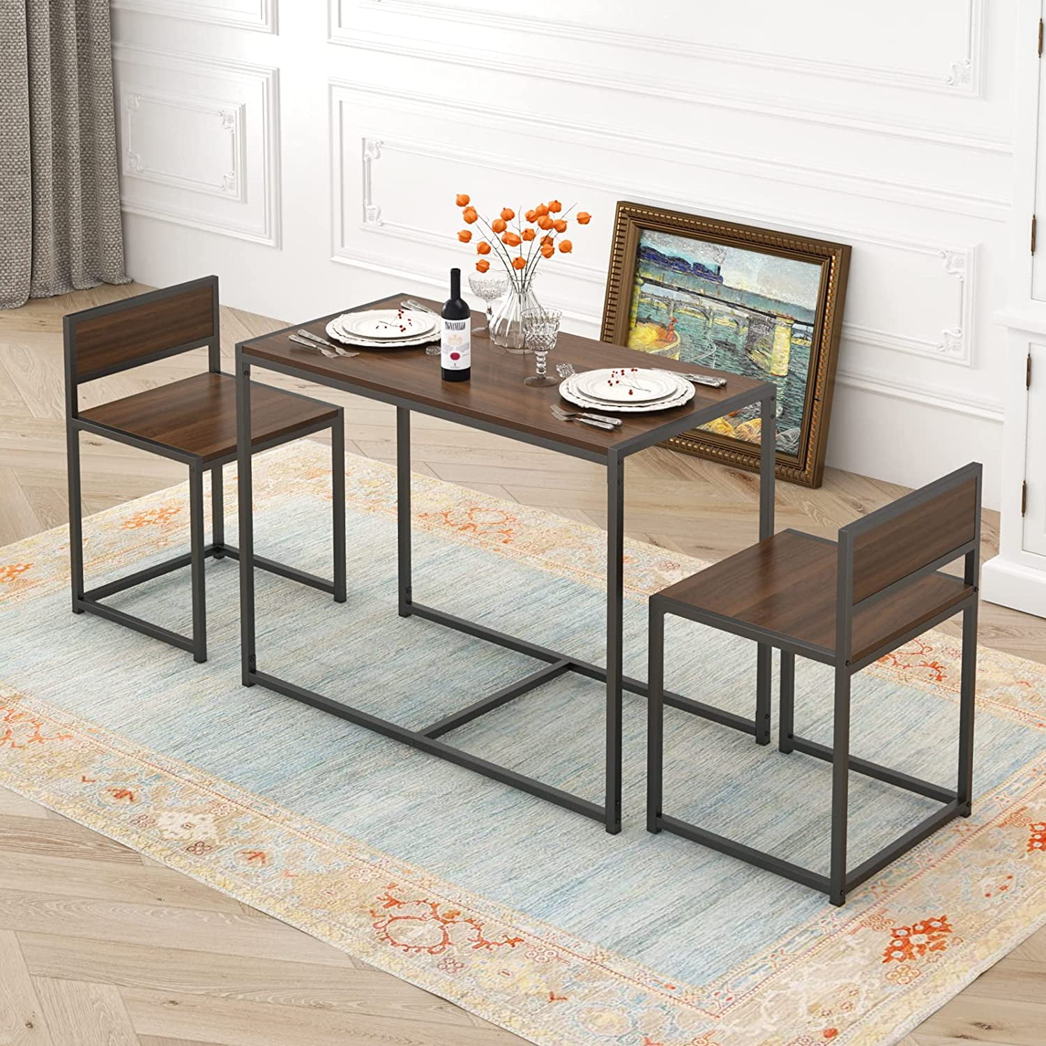 YINCHEN Compact Dining Table Set with 2 Chairs, Small 3 Piece Lunch ...