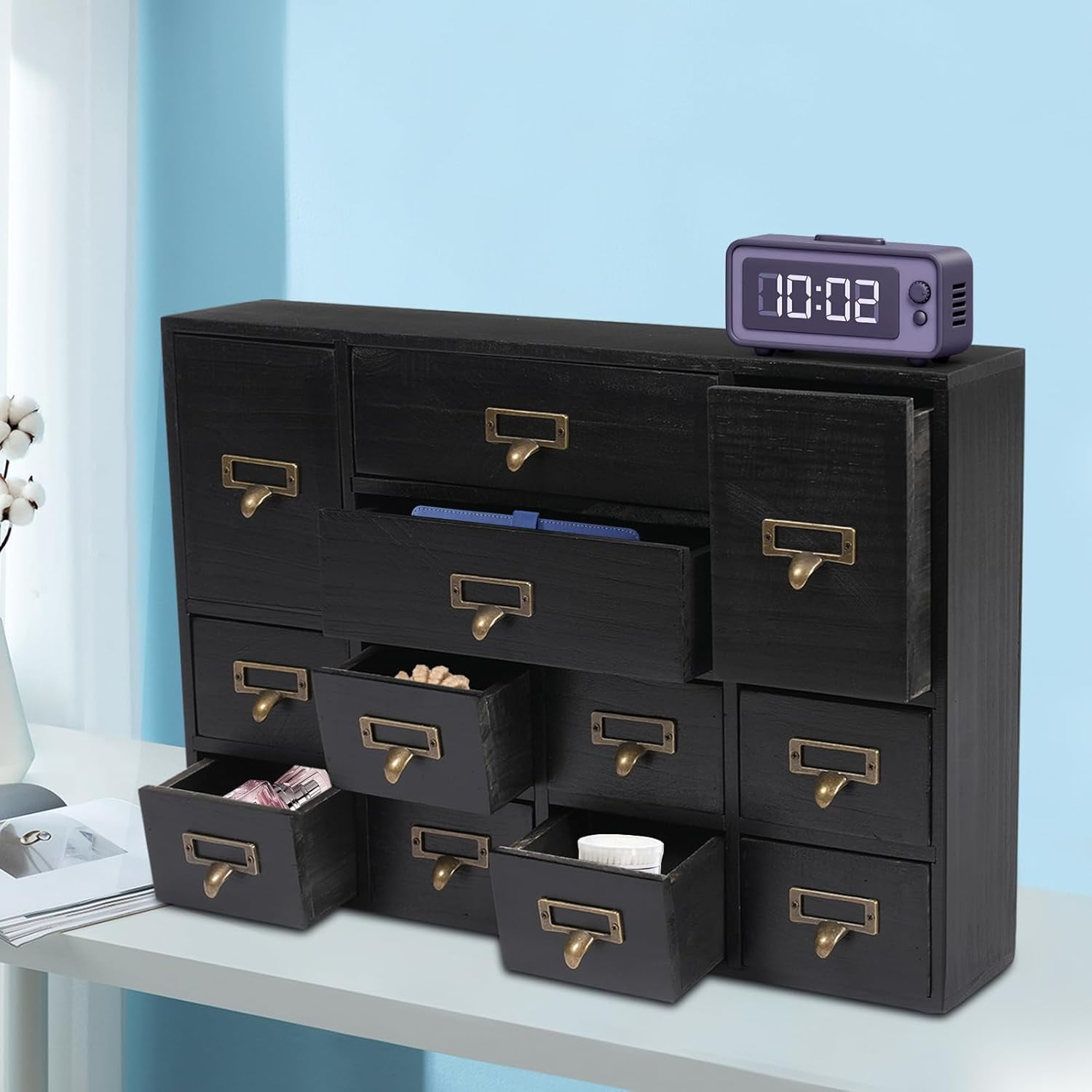 YING 12-Drawer Vintage Wooden Storage Box, Traditional Desktop ...