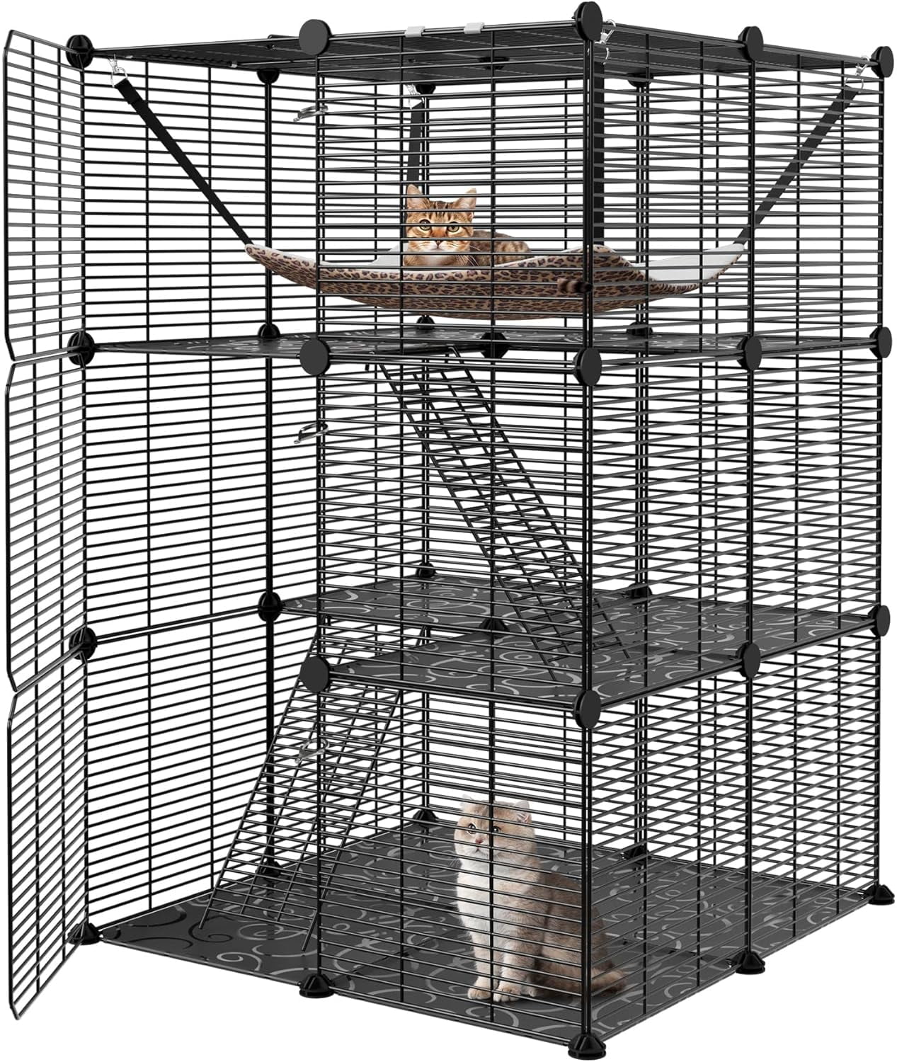 YING 3-Tier Cat Cage Indoor Cat Enclosures DIY Cat Kennel Detachable Metal Wire Playpen ...