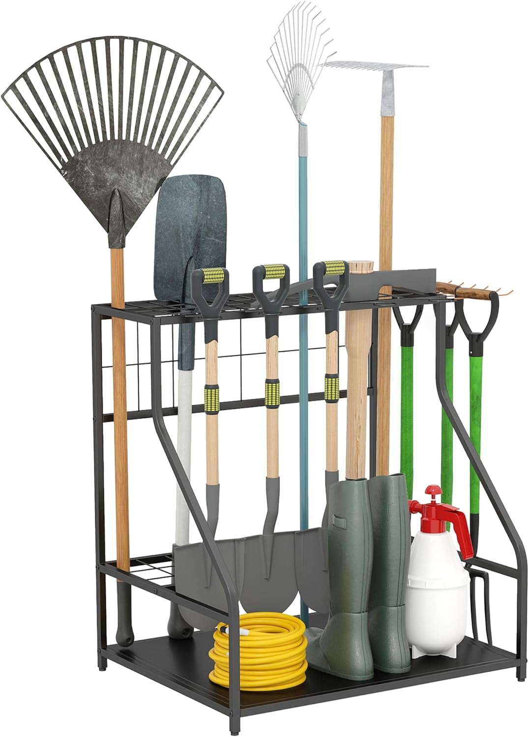 YING 3-Tier Yard Tool Storage Rack with Hooks for Long-Handled, Broom ...