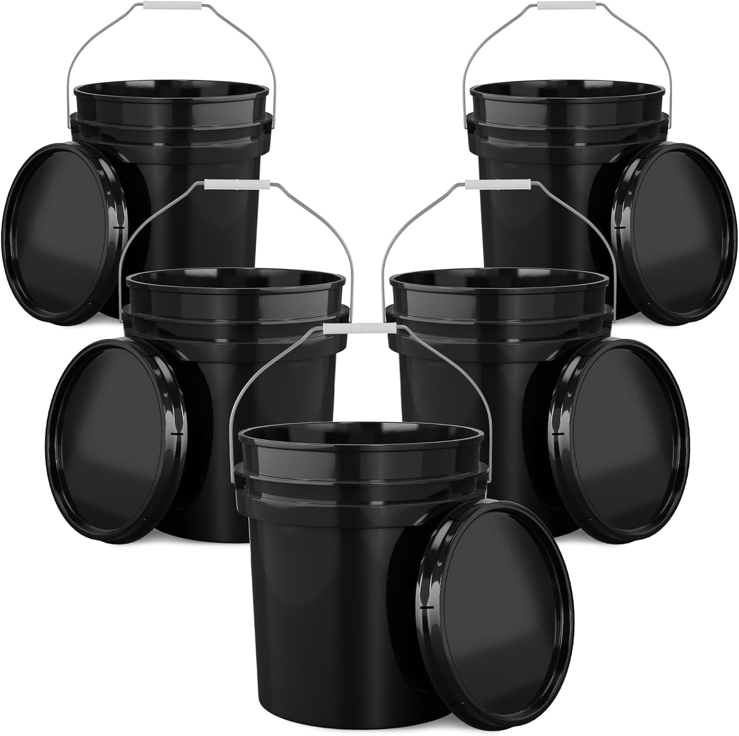 YING 5-Gallon Black Bucket Pail Container with Lid | Metal Handles with ...