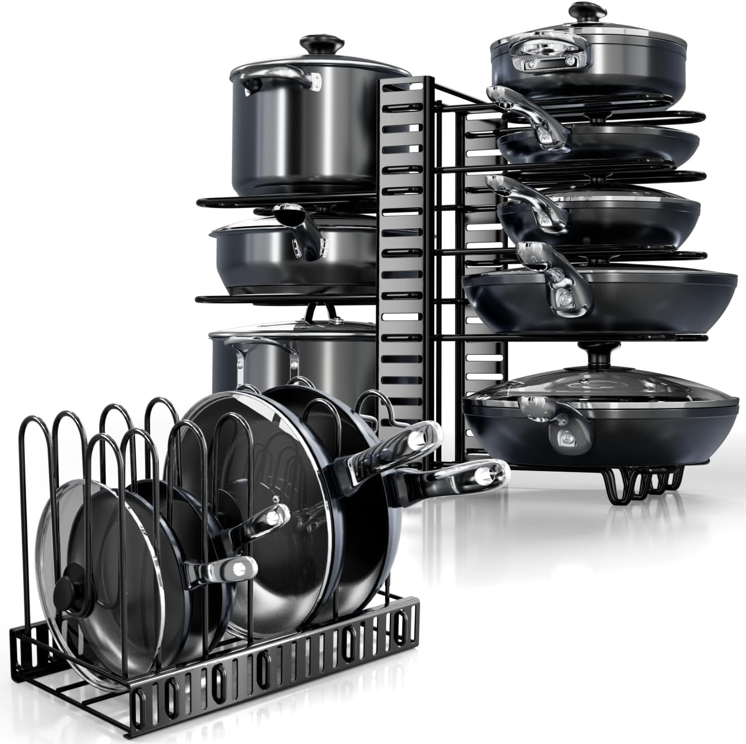 YING 8-Tier Adjustable Pan Organizer Rack for Cabinet - Heavy-Duty Pot ...