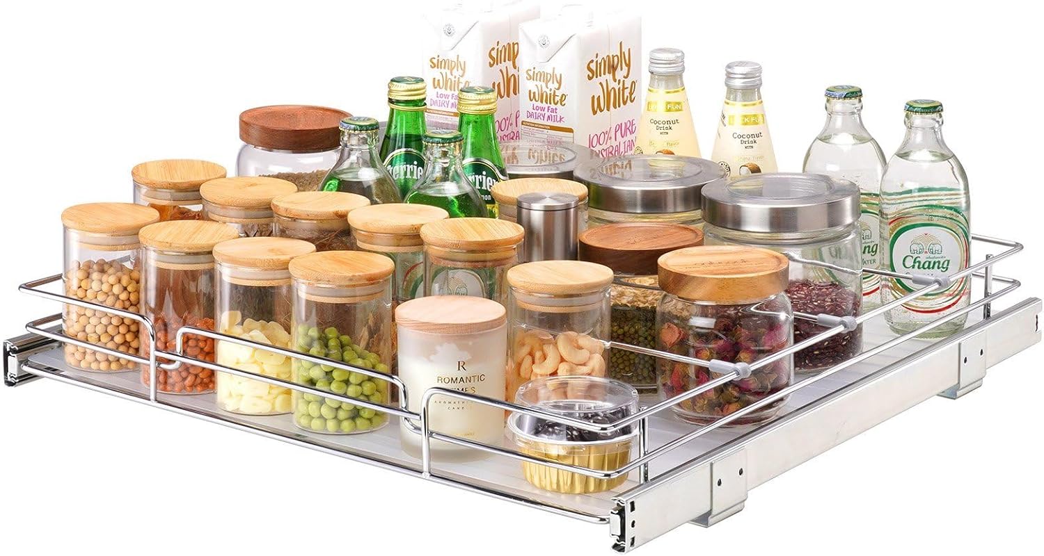 YING Pull-Out Kitchen Organizer Shelf - Chrome Plated Steel Sliding ...