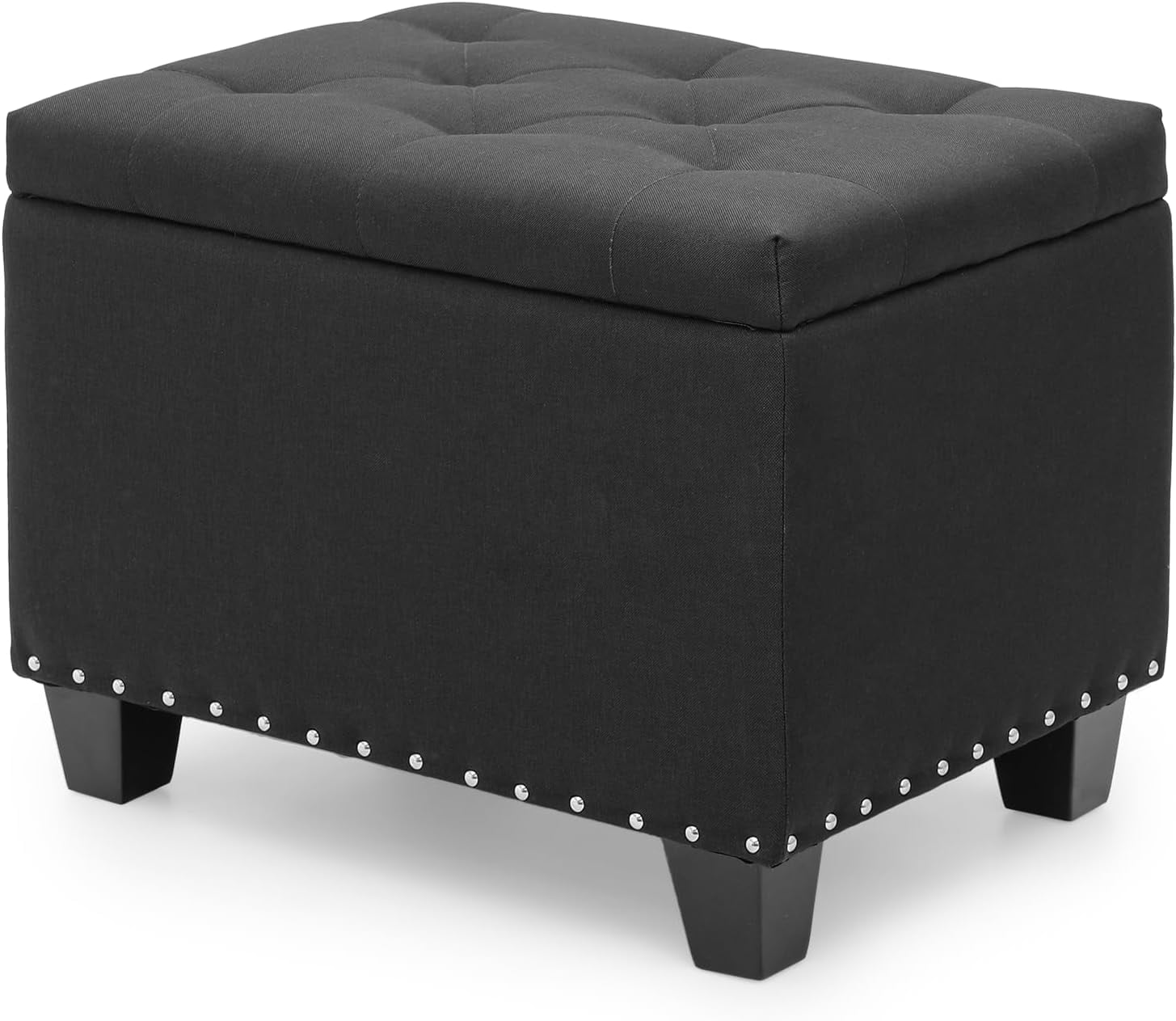 YING Storage Ottoman, Upholstered Tufted Linen Foot Rest Stool with ...