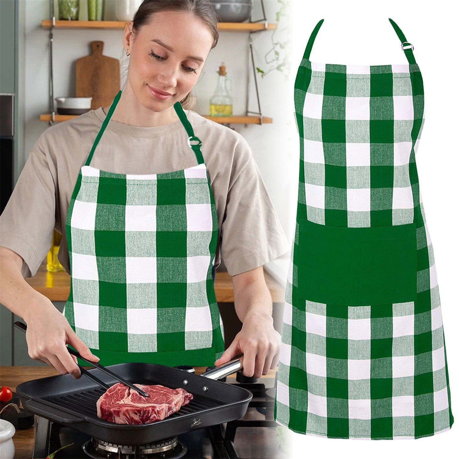 YINGSINK Chef Apron Check Chef Apron Plaid Apron Neckline And Belted ...