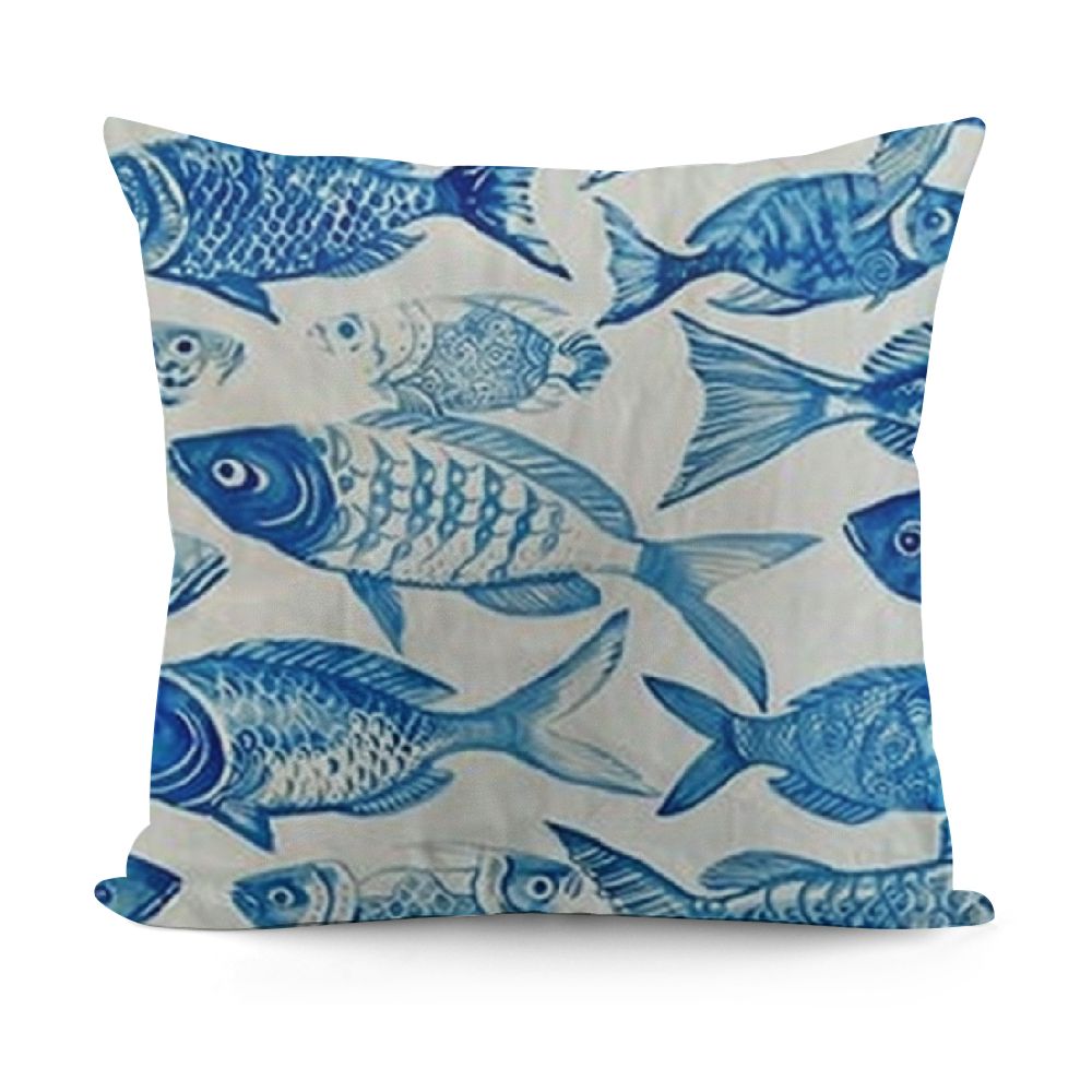 YINGXI Blue Pillow Cushion Cover, Fish Sea Animal with Ottoman Ornate ...