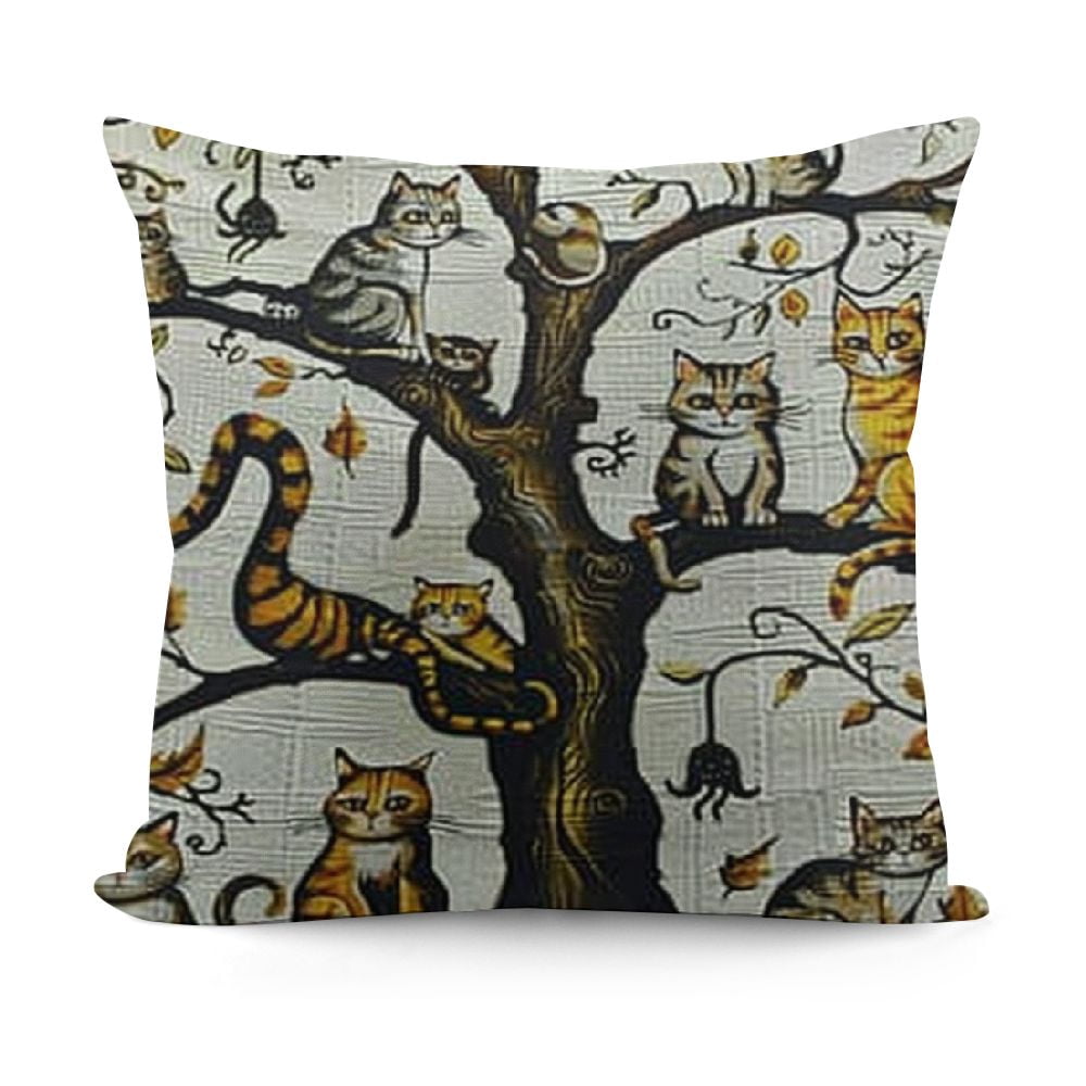 YINGXI Cat Family Tree Throw Pillow Cover Adorable Bird Orange Cat ...
