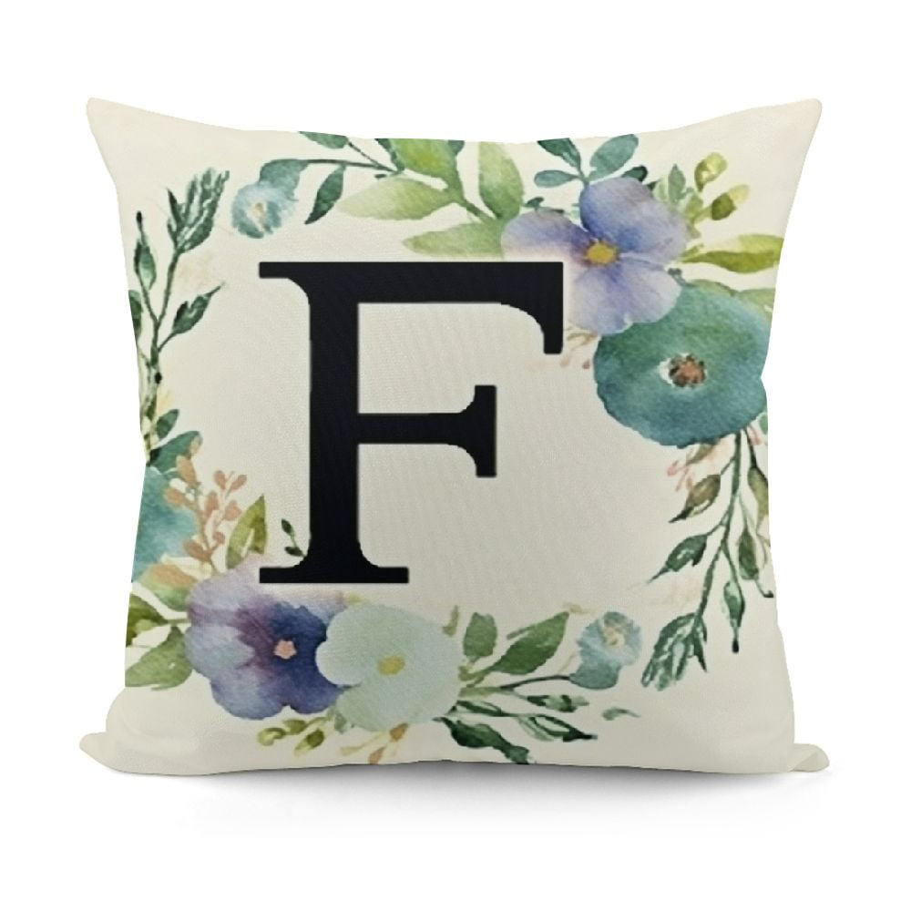 YINGXI English Alphabet F Eucalyptus Leaves Throw Pillow Cover,Square ...