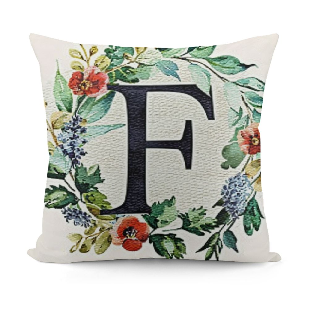 YINGXI English Alphabet F Eucalyptus Leaves Throw Pillow Cover,Square ...
