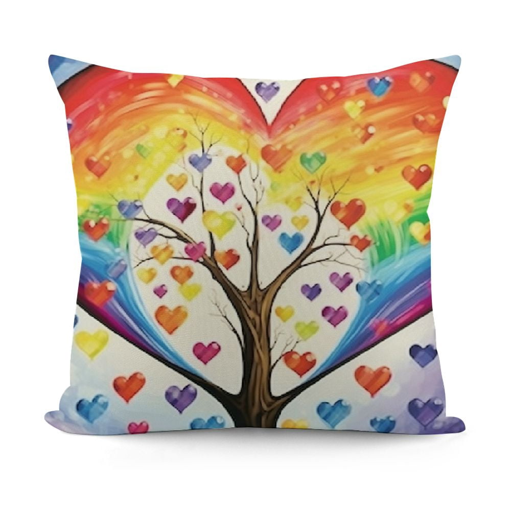 YINGXI LGBTQ Throw Pillow Covers, Watercolor Rainbow Heart Community ...