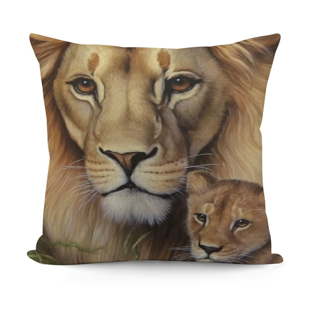 YINGXI Loving Lion and Cub Throw Pillow Cover Wildlife Animal Family Couple King Sketch Pillow ...