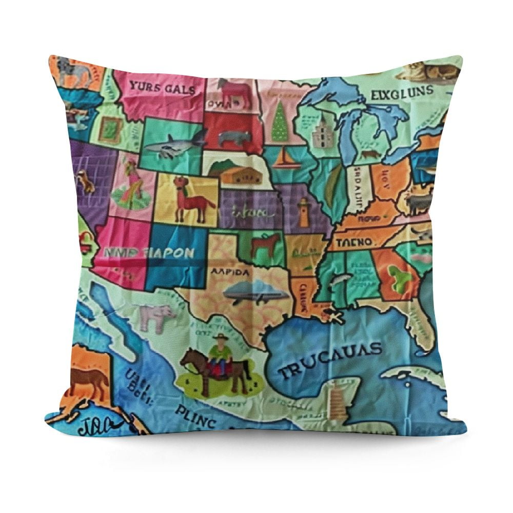 YINGXI Map of The United States Throw Pillow Cover, Cartoon Fun Facts ...