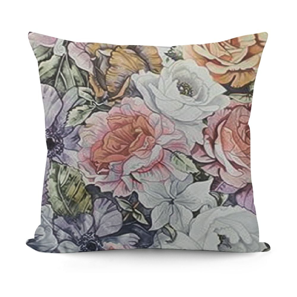 YINGXI Throw Pillow Cover Gray Abstract with Pink Flowers and Leaves on ...